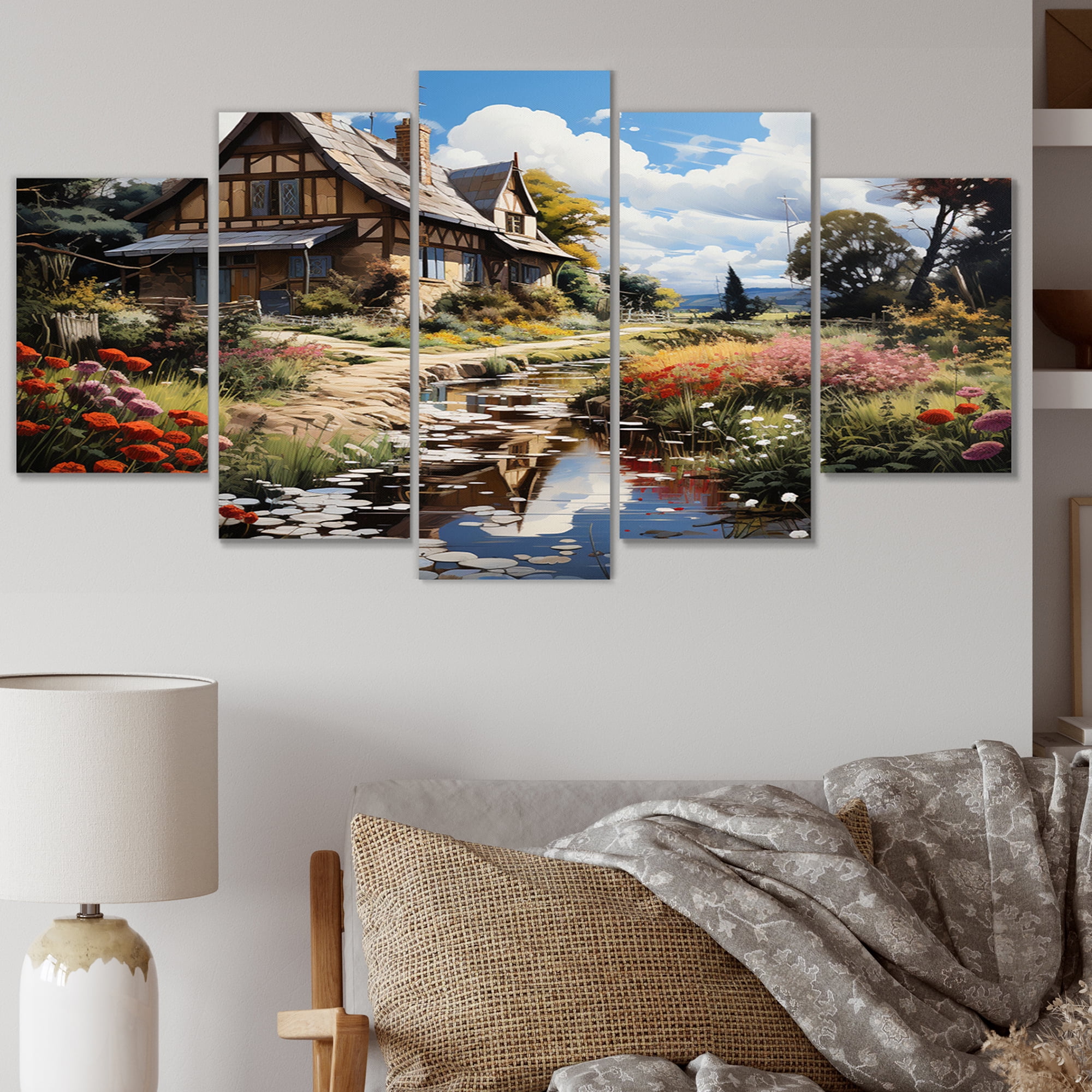 Designart "Countryside Cottage Garden Collage II" Landscapes Metal Wall ...