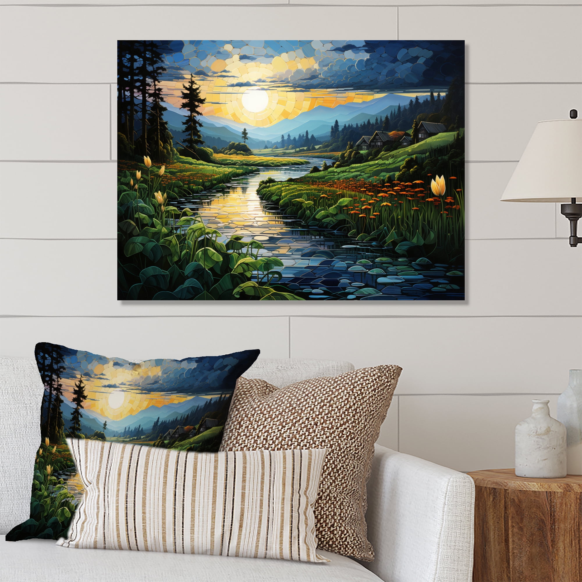 Designart "Countryside Emerald Lake Collage" Landscapes Metal Art Print ...