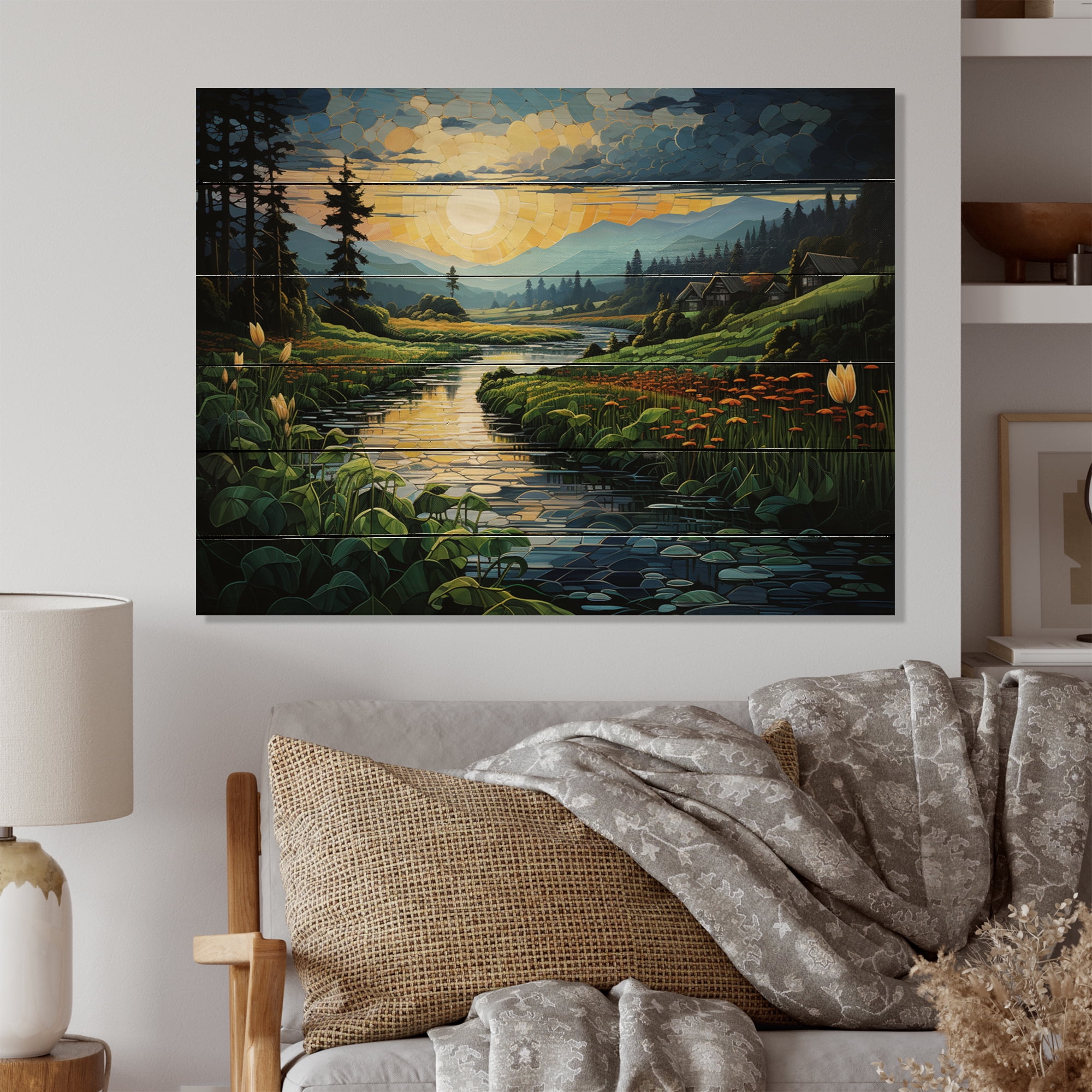 Designart "Countryside Emerald Lake Collage" Landscapes Print on ...
