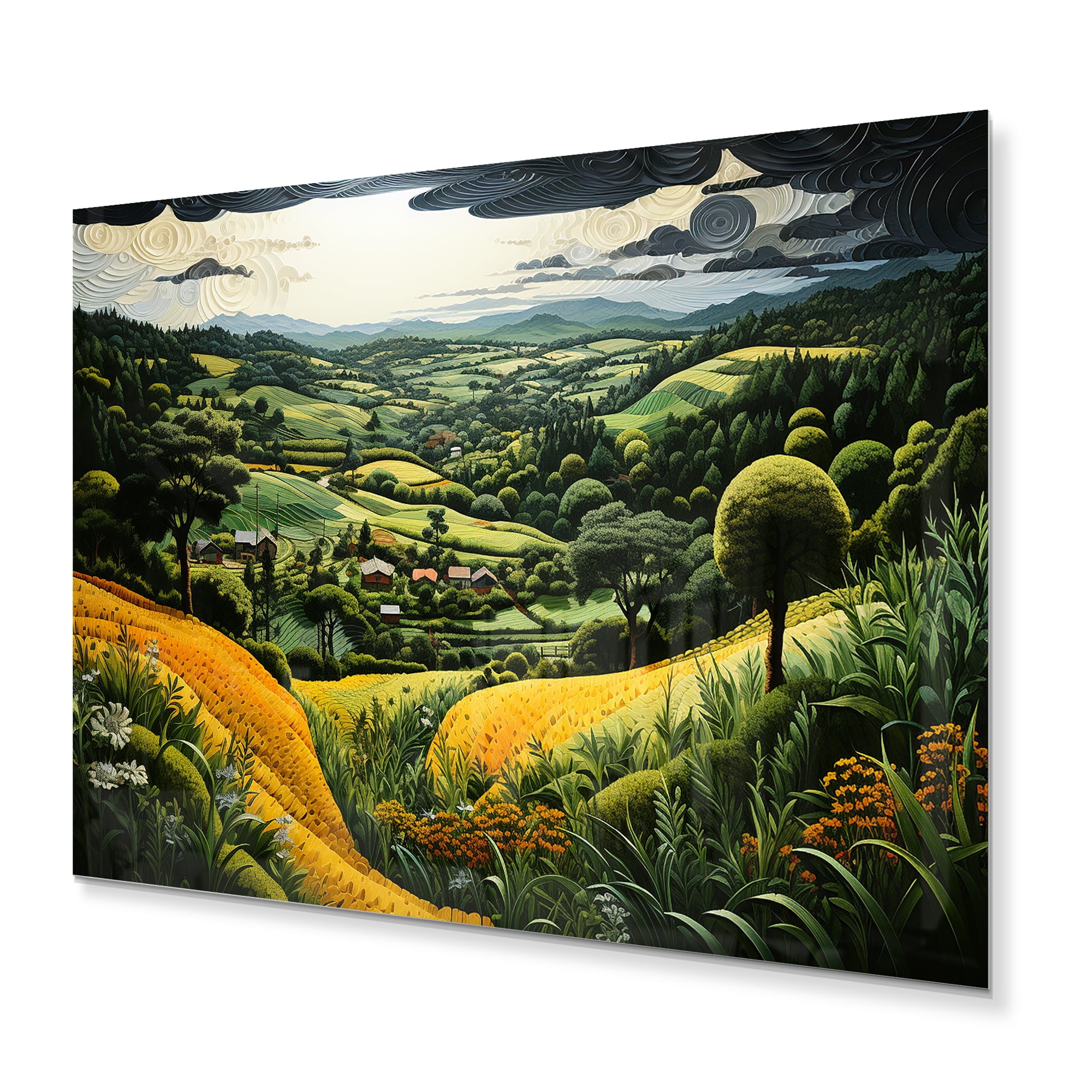 Designart "Countryside Green Pastures Collage" Landscapes Metal Wall ...