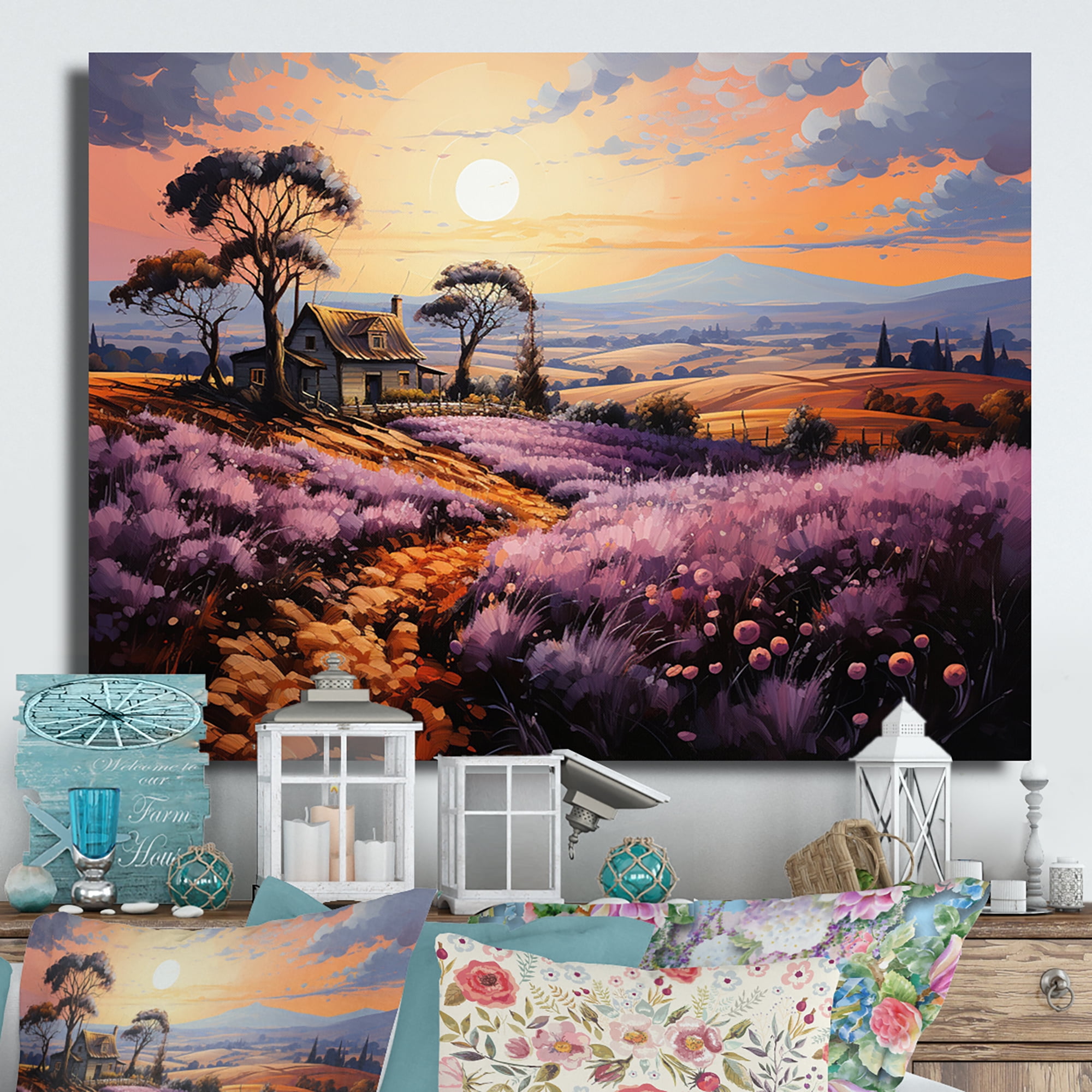 Designart "Countryside Lavender Landscape Collage IV" Landscapes Metal ...