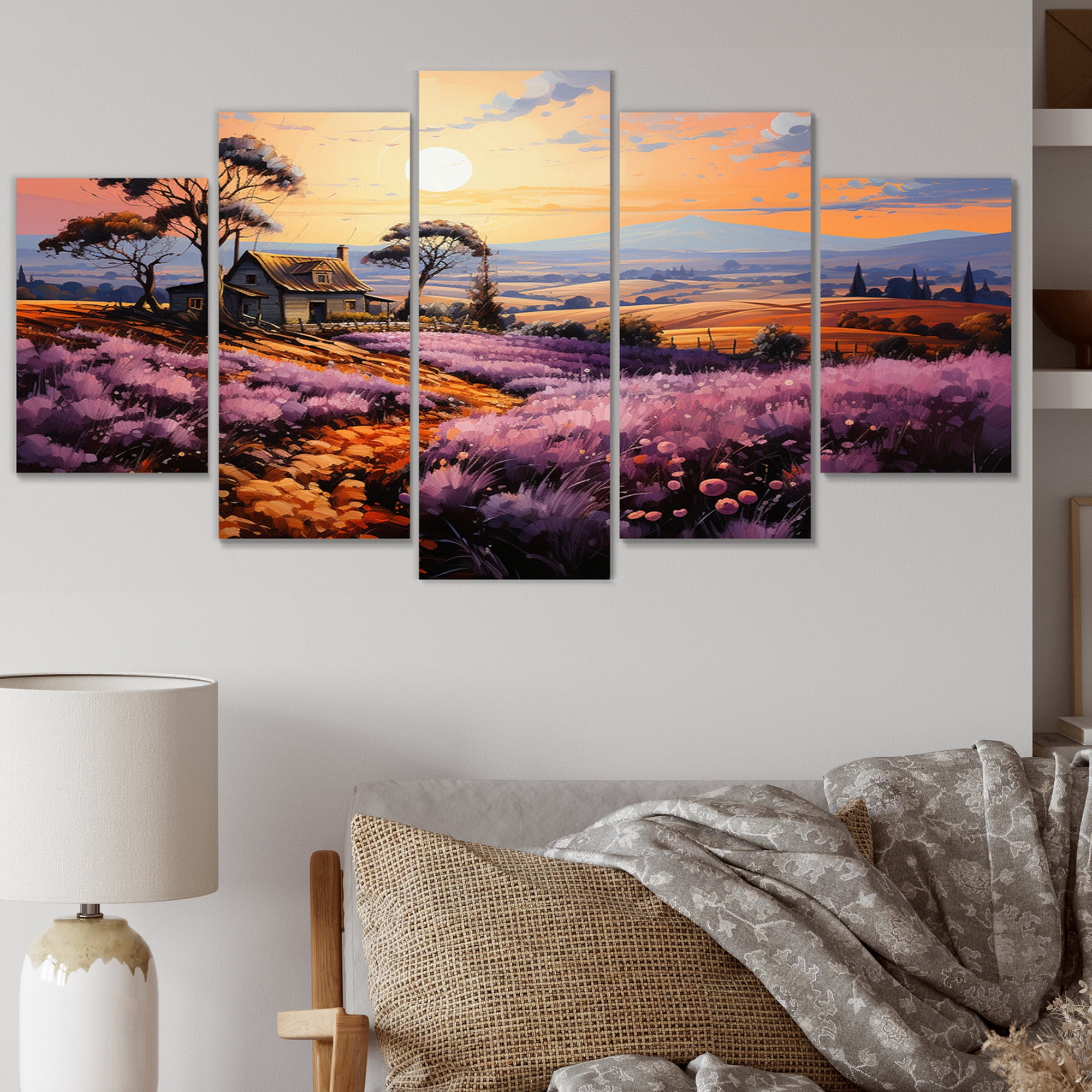 Designart "Countryside Lavender Landscape Collage IV" Landscapes Metal ...