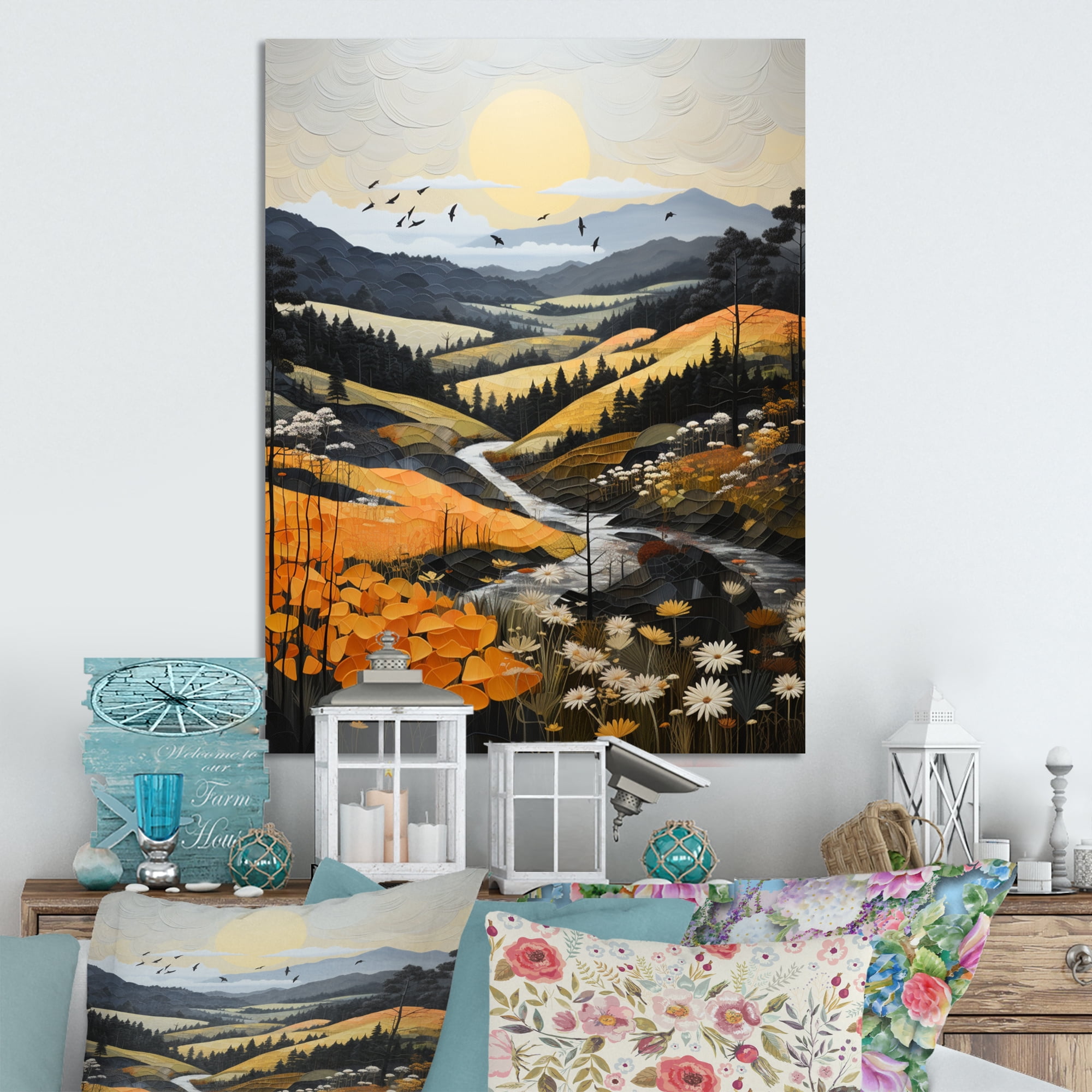 Designart "Countryside Misty Morning Collage III" Landscape & Nature ...