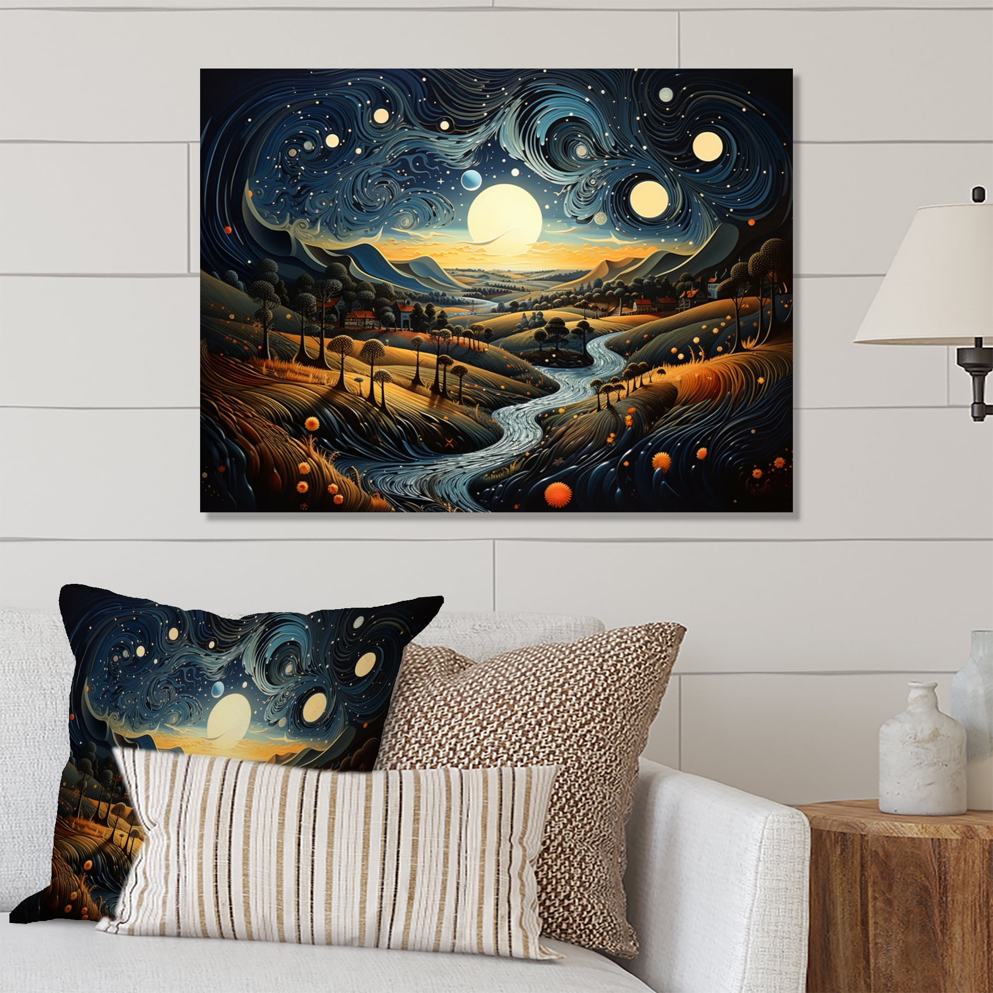 Designart "Countryside Night Countryside Starry painting II" Landscapes ...