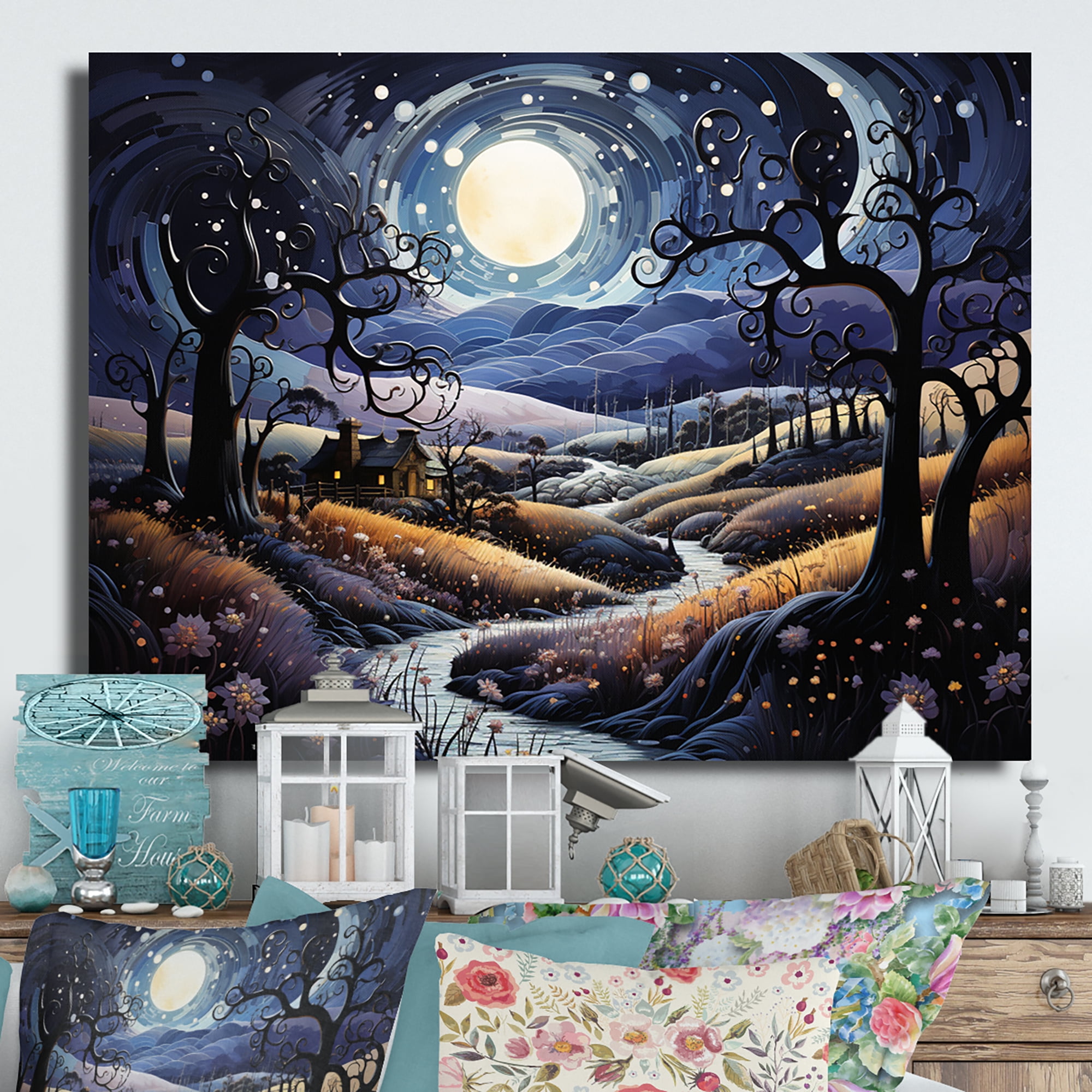 Designart "Countryside Nightfall Collage Landscape II" Landscapes Metal ...