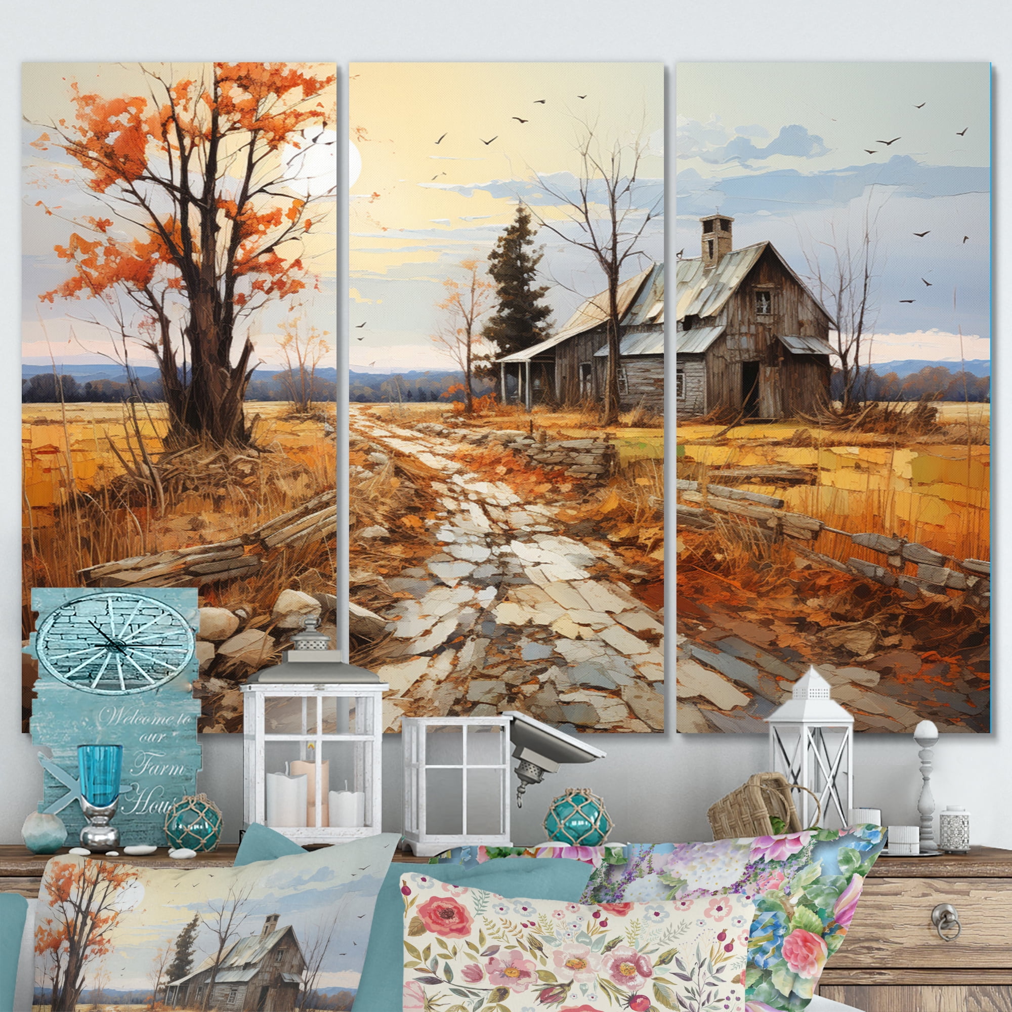 Designart "Countryside Rustic Barn Collage I" Landscapes Metal Wall Art ...