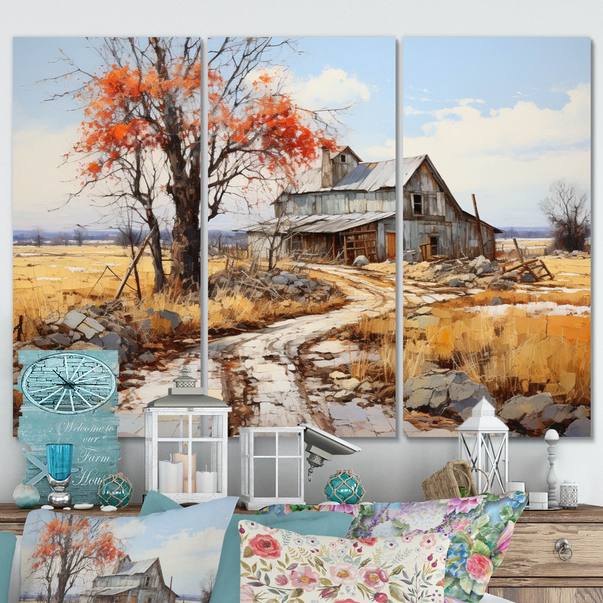 Designart "Countryside Rustic Barn Collage II" Landscapes Metal Art ...