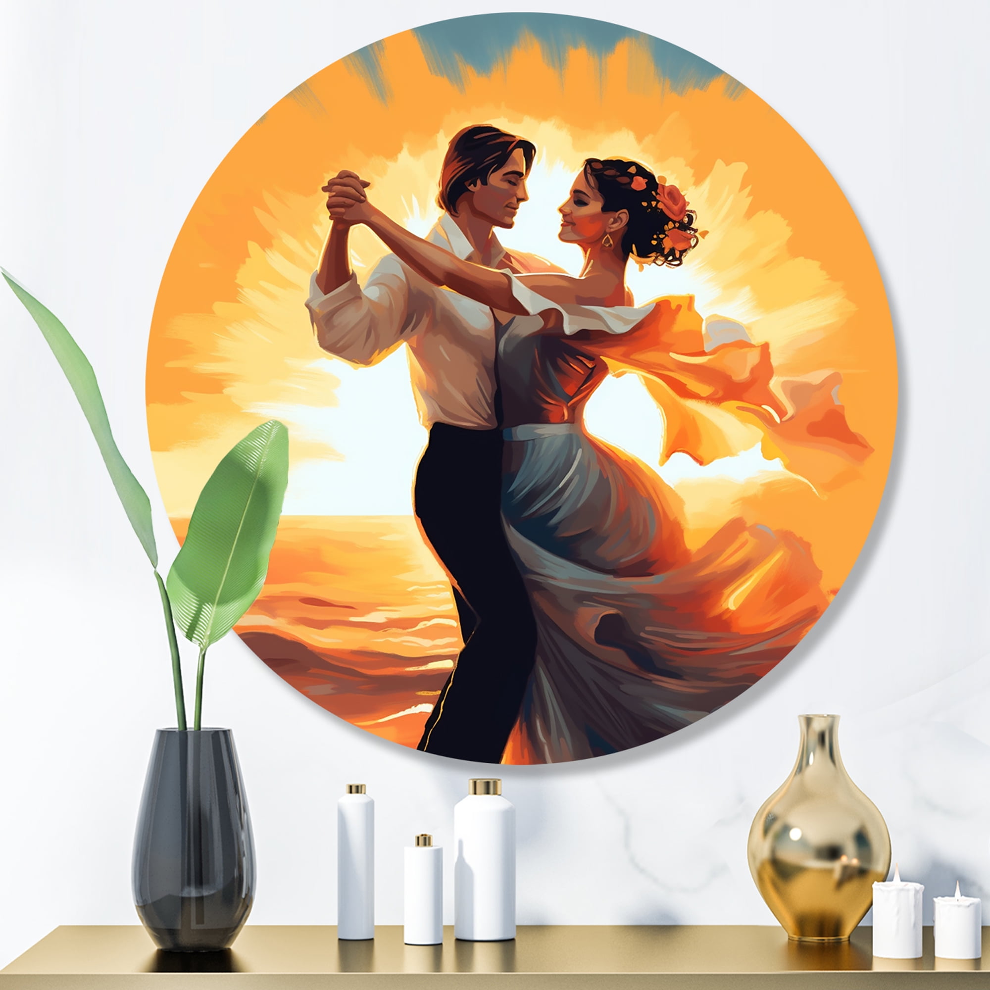 Designart "Couple Dancing Colorful Bolero II" Romantic Metal Round Art ...