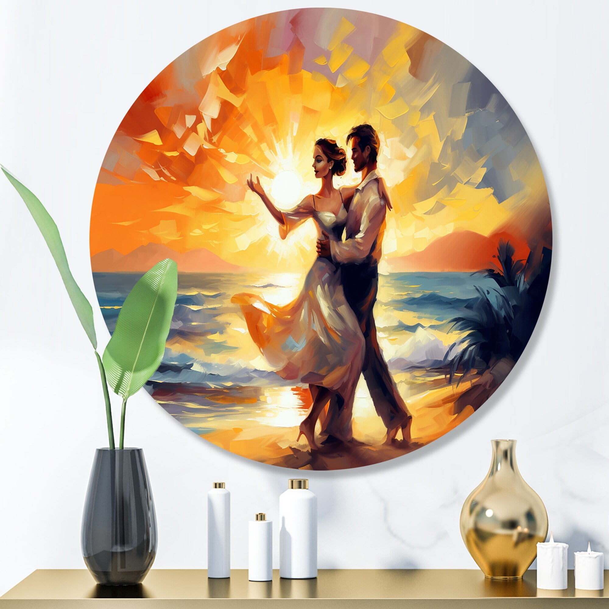 Designart "Couple Dancing Colorful Bolero III" Romantic Metal Round Art ...