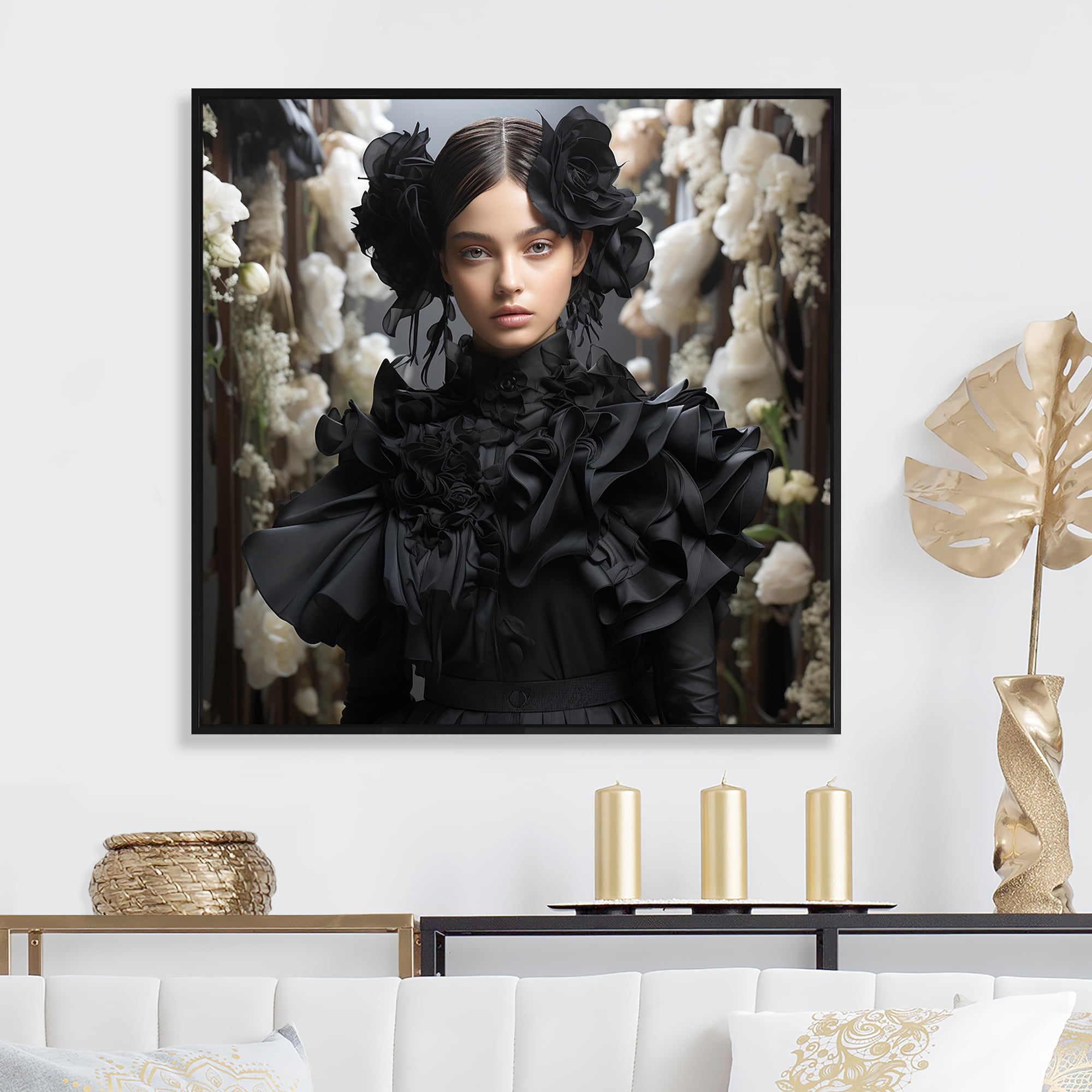 Designart "Couture Woman in Black and White Cotton I" Fashion Framed ...