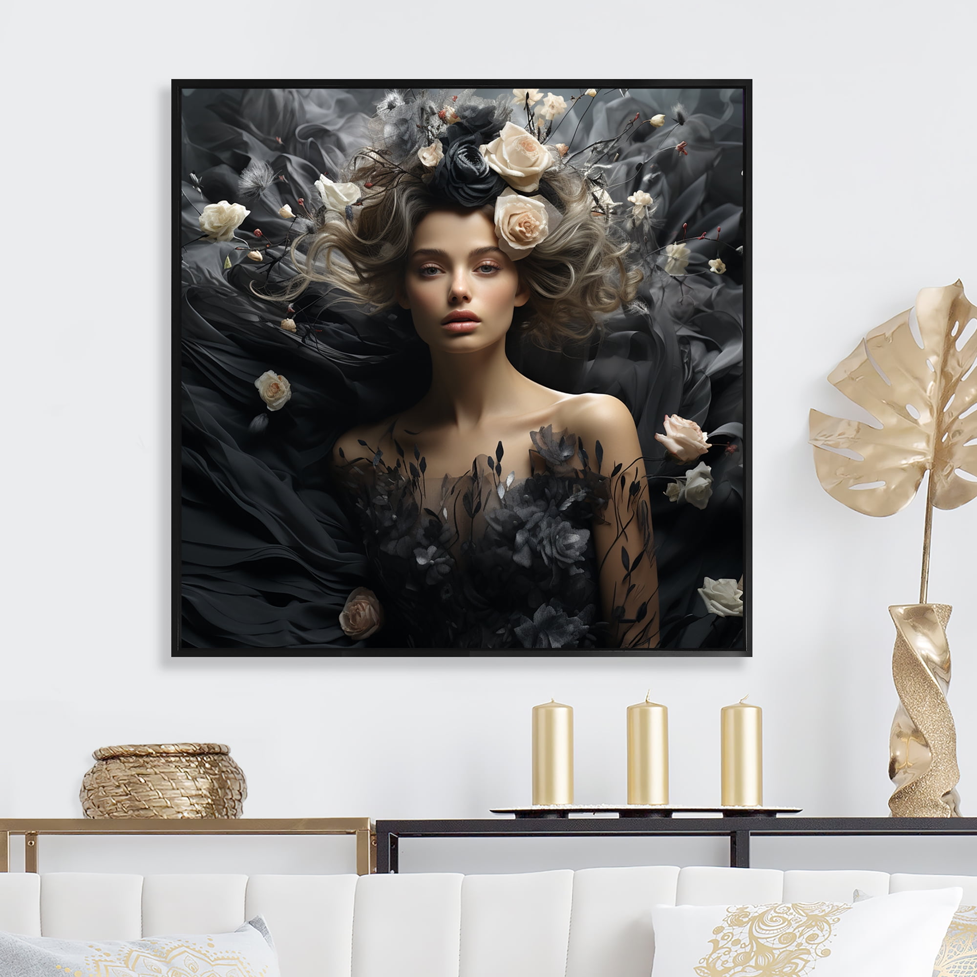 Designart "Couture Woman in Black and White Cotton II" Fashion Framed ...