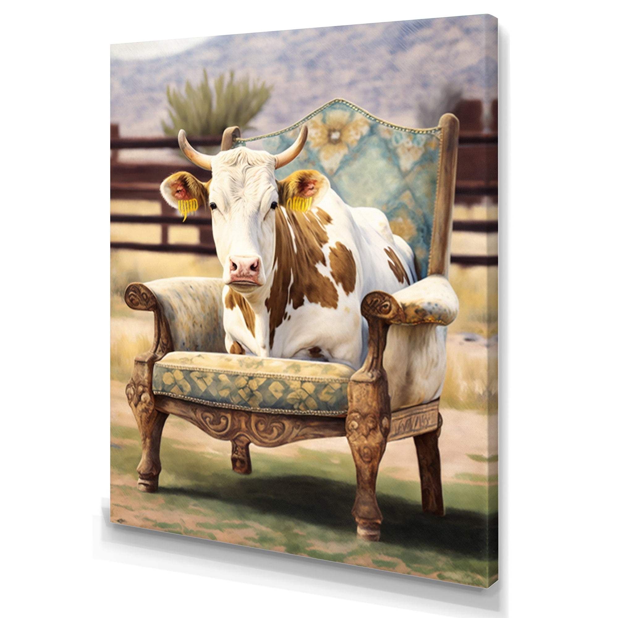 Free Shipping! Designart Cow Sitting On Lounge Chair Canvas Wall Art ...