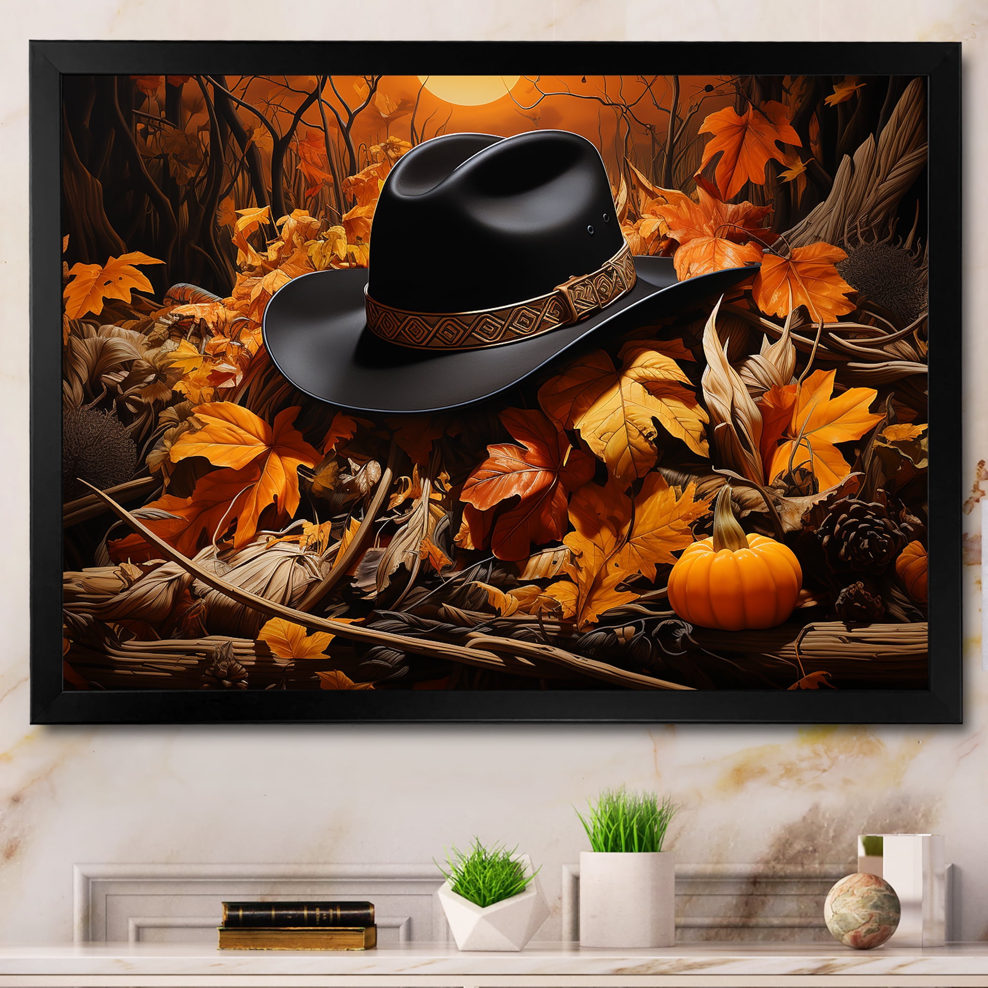 Designart "Cowboy Hat with Autumn Vibes II" People Framed Wall Art ...