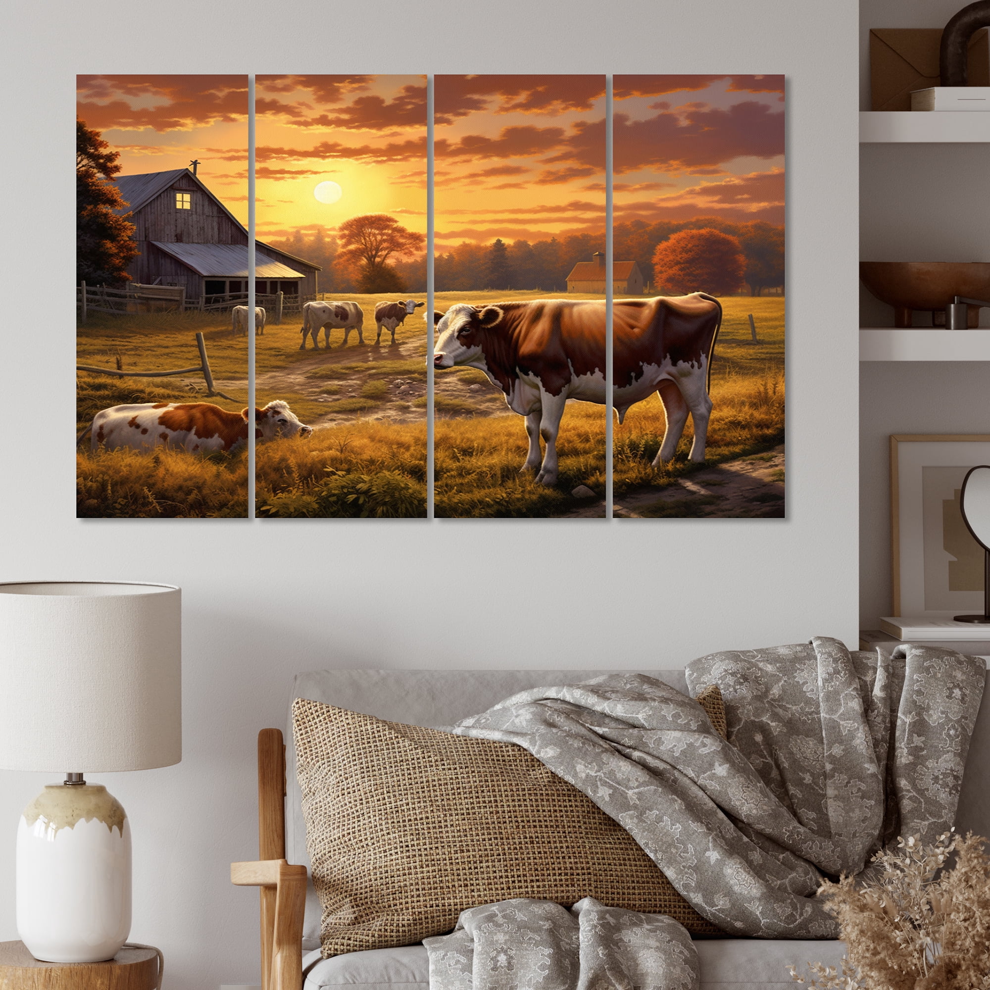 Designart "Cows At Farm horizon III" Animals Metal Art Print Set ...