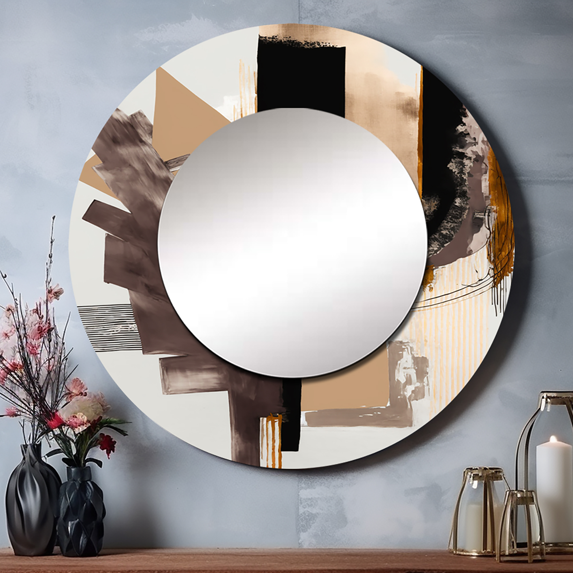 Designart "Cozy Watercolor Abstraction I" Abstract Black Large Round ...