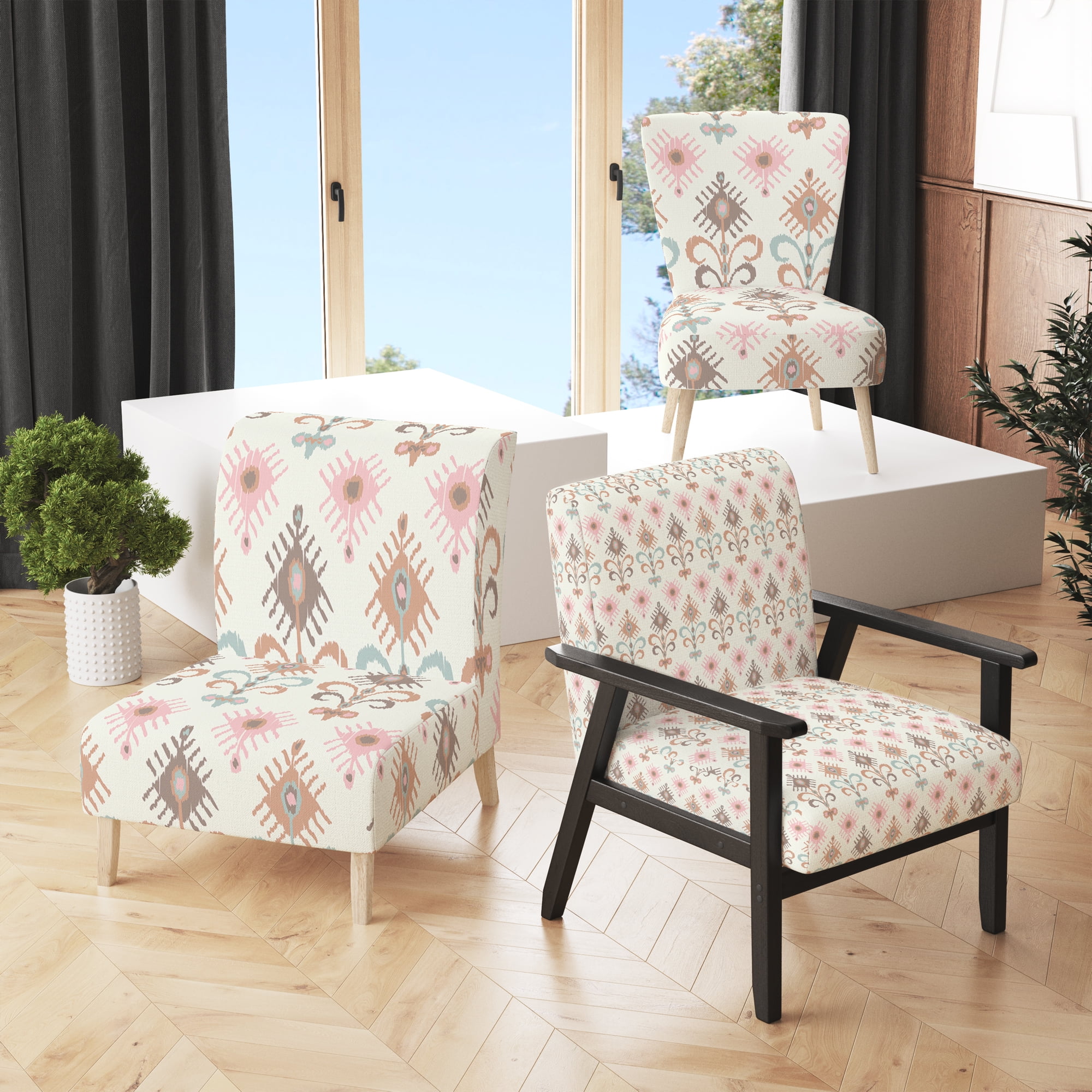 Designart "Cream Ethnic Pattern" Upholstered Patterned Accent Chair and ...
