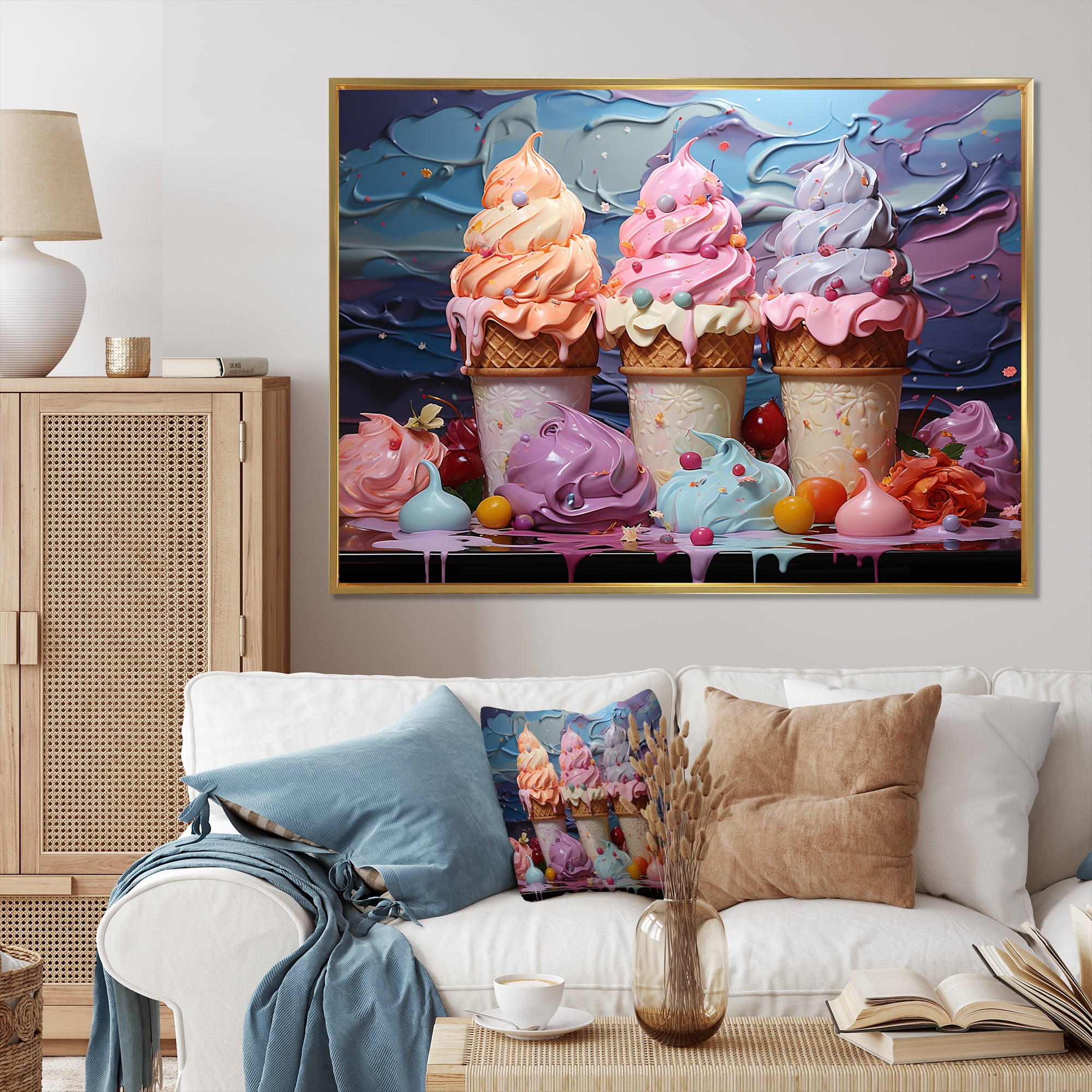 Designart "Cream Popart Food Ice wall art IV" Food & Beverage Floater ...