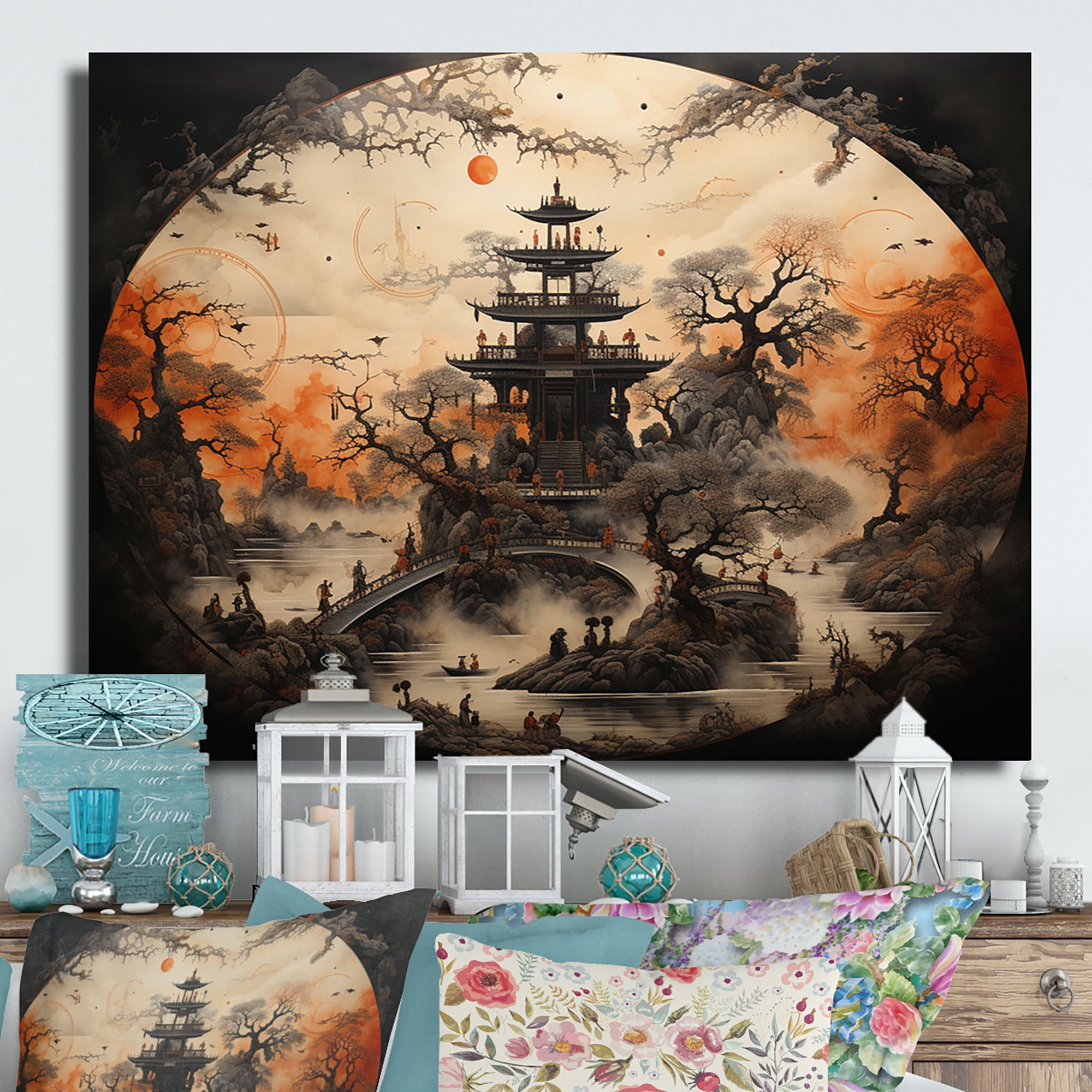 Designart "Cream Tangerine Dharma Cycle Of Existence" Spiritual Metal ...