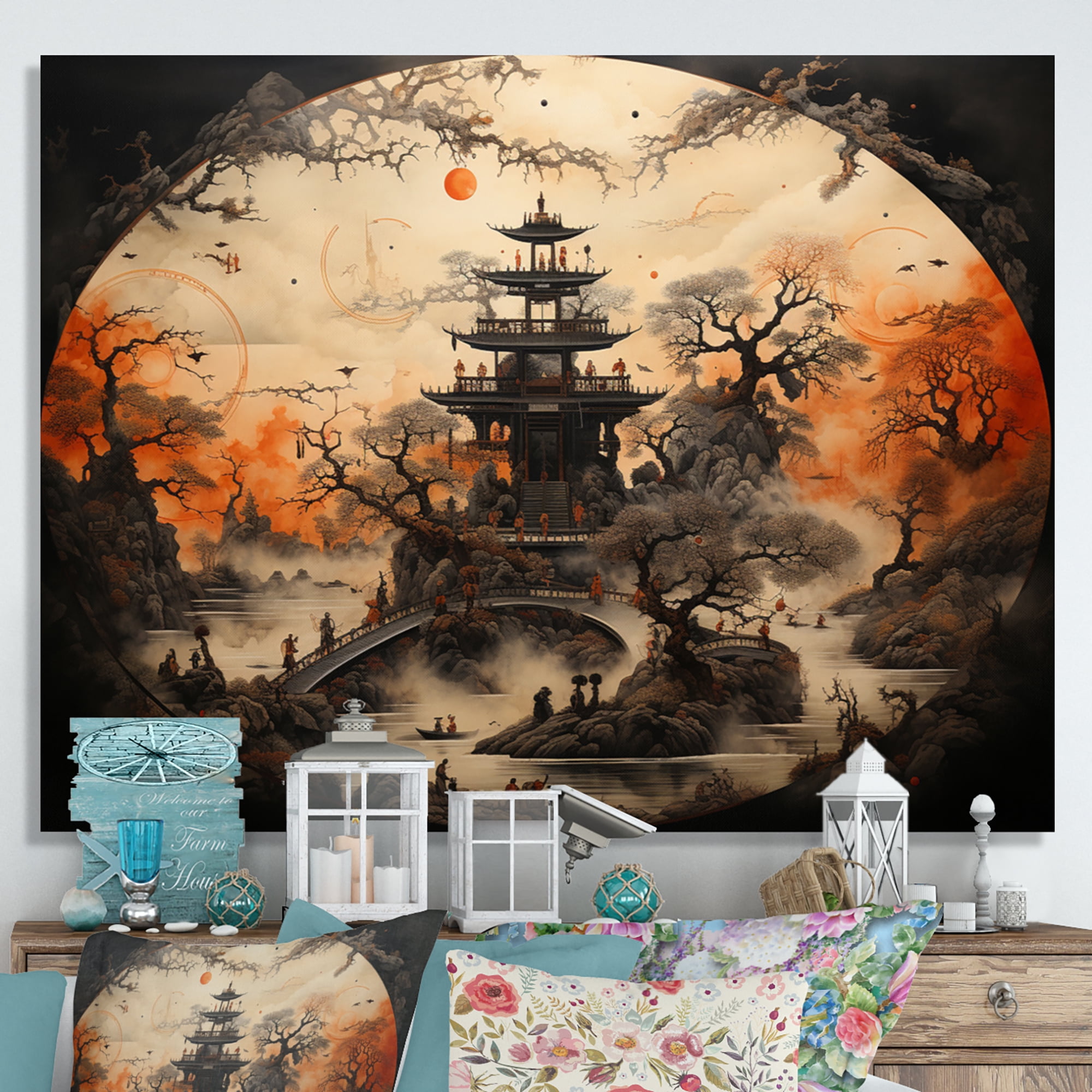 Designart "Cream Tangerine Dharma Cycle Of Existence" Spiritual Wall ...