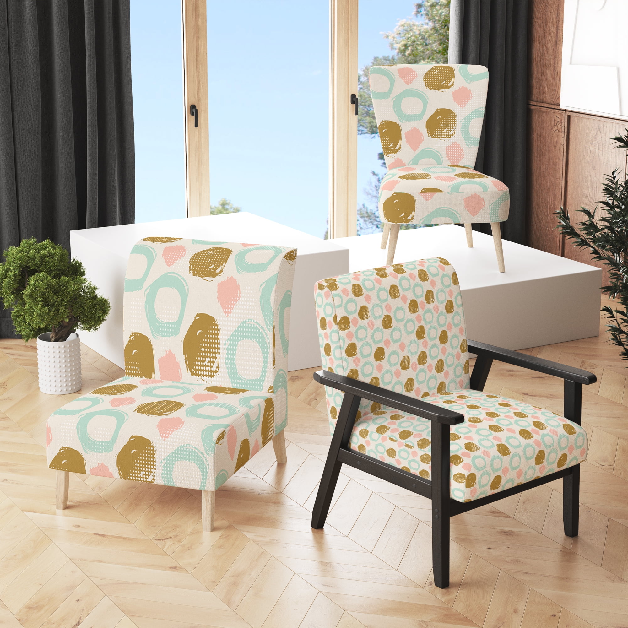 Designart "Cream and Gold Abstract Dot" Upholstered Patterned Accent ...