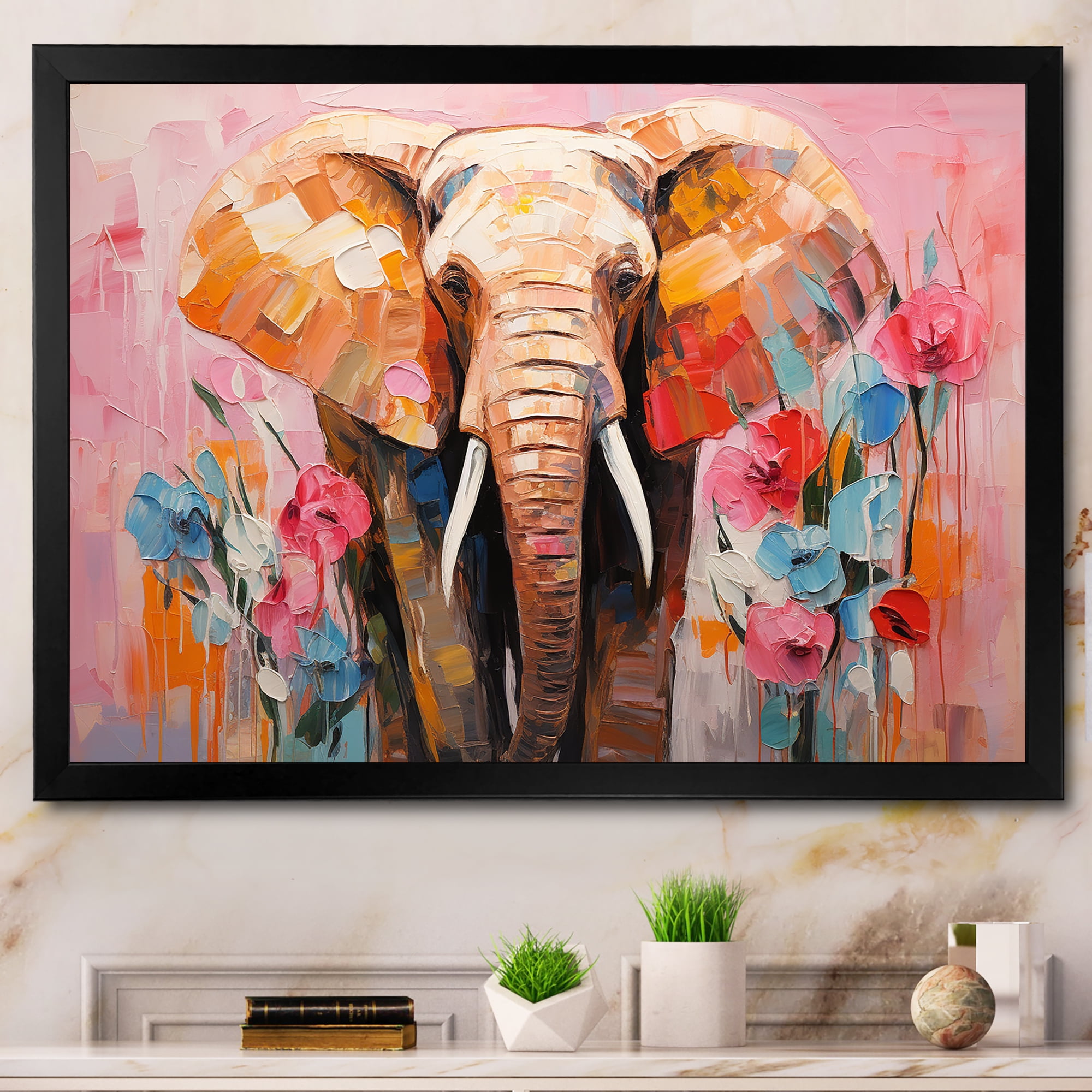 Designart "Creative Abstract Elephant Art with Grey Tusks II" Animals ...