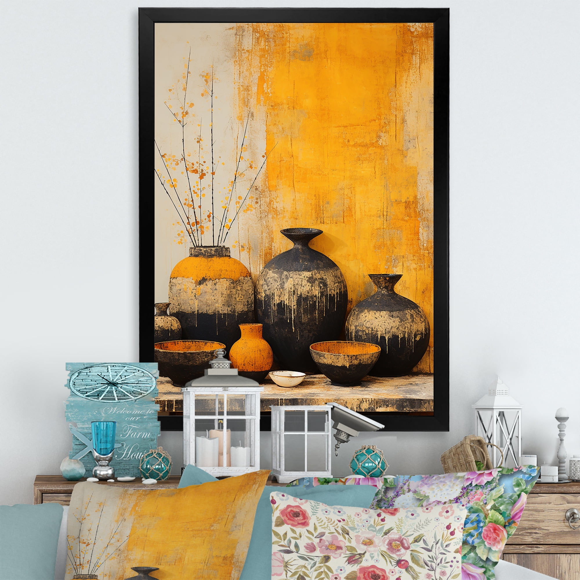 Designart "Creative Sunny Ceramics I" Boho Pottery Picture Framed Wall ...