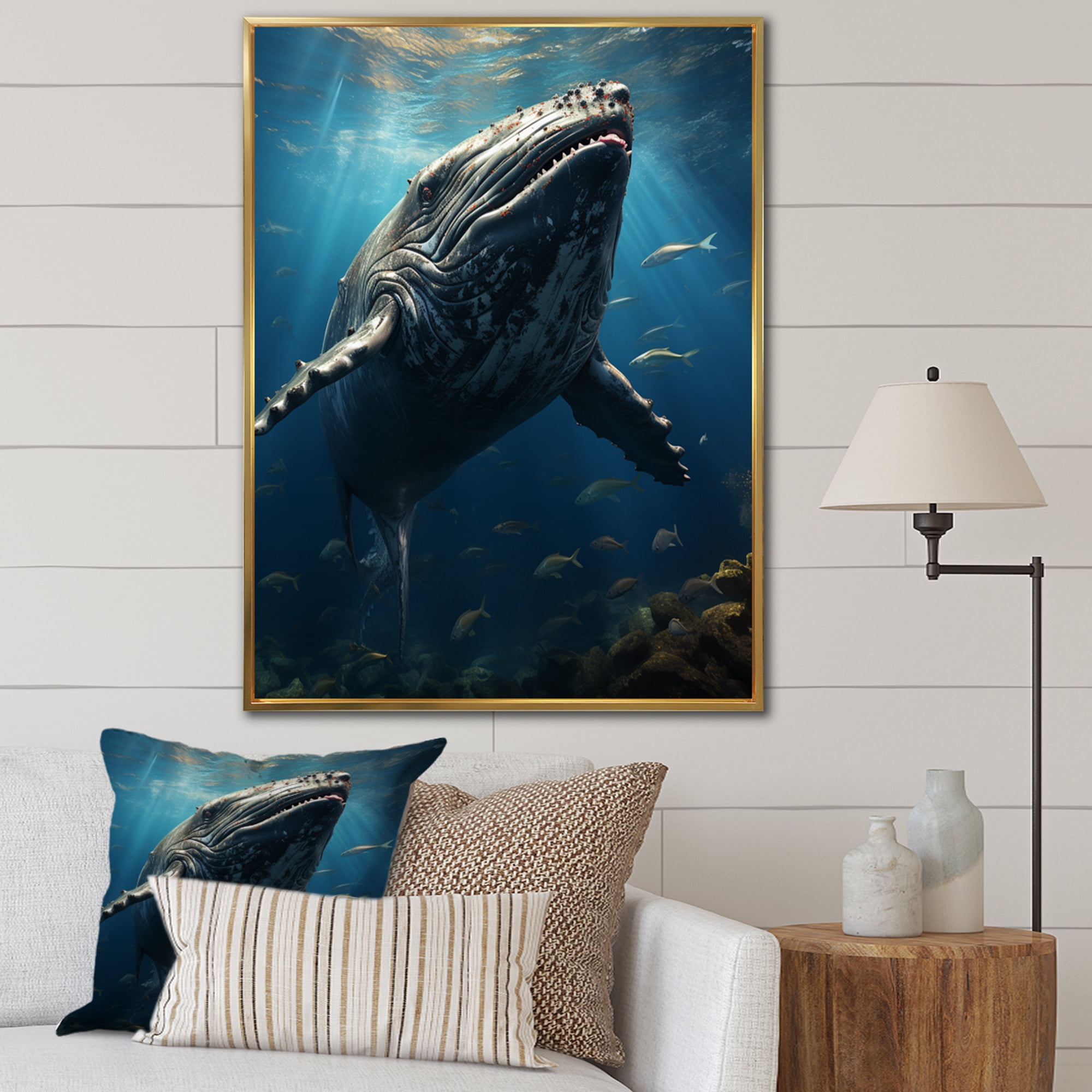 Designart "Creature Leviathan In Abyssal Sea" Animals Floater Framed ...
