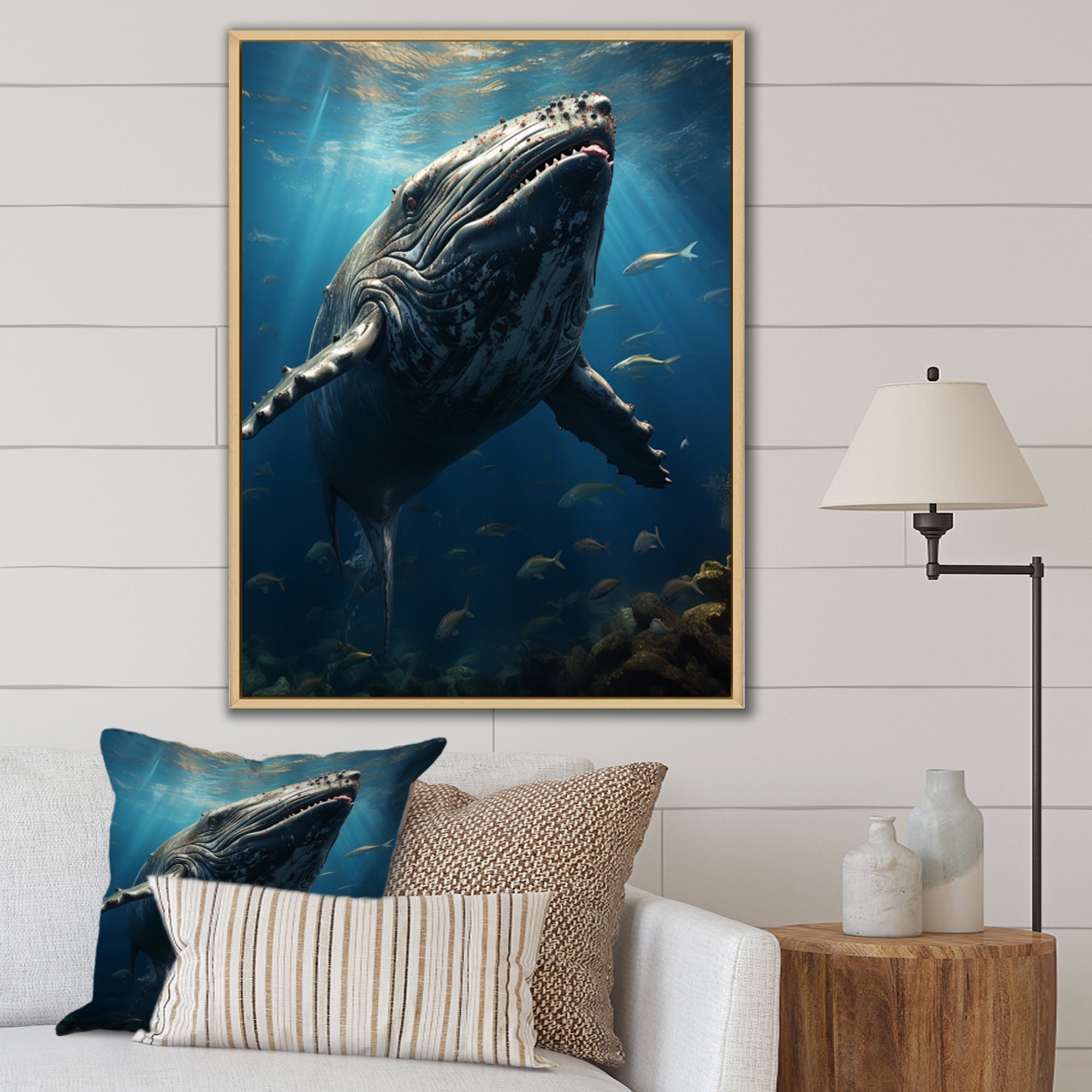Designart "Creature Leviathan In Abyssal Sea" Animals Floater Framed ...