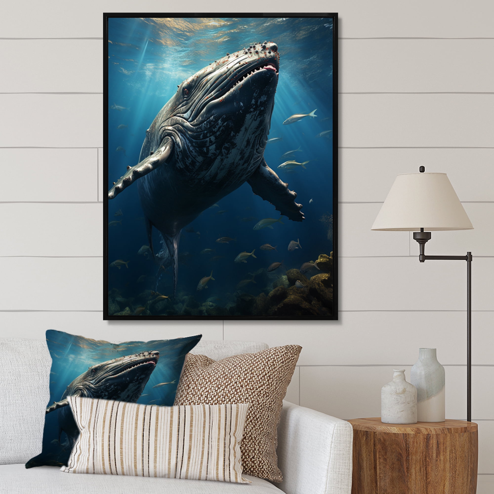 Designart "Creature Leviathan In Abyssal Sea" Animals Floater Framed ...