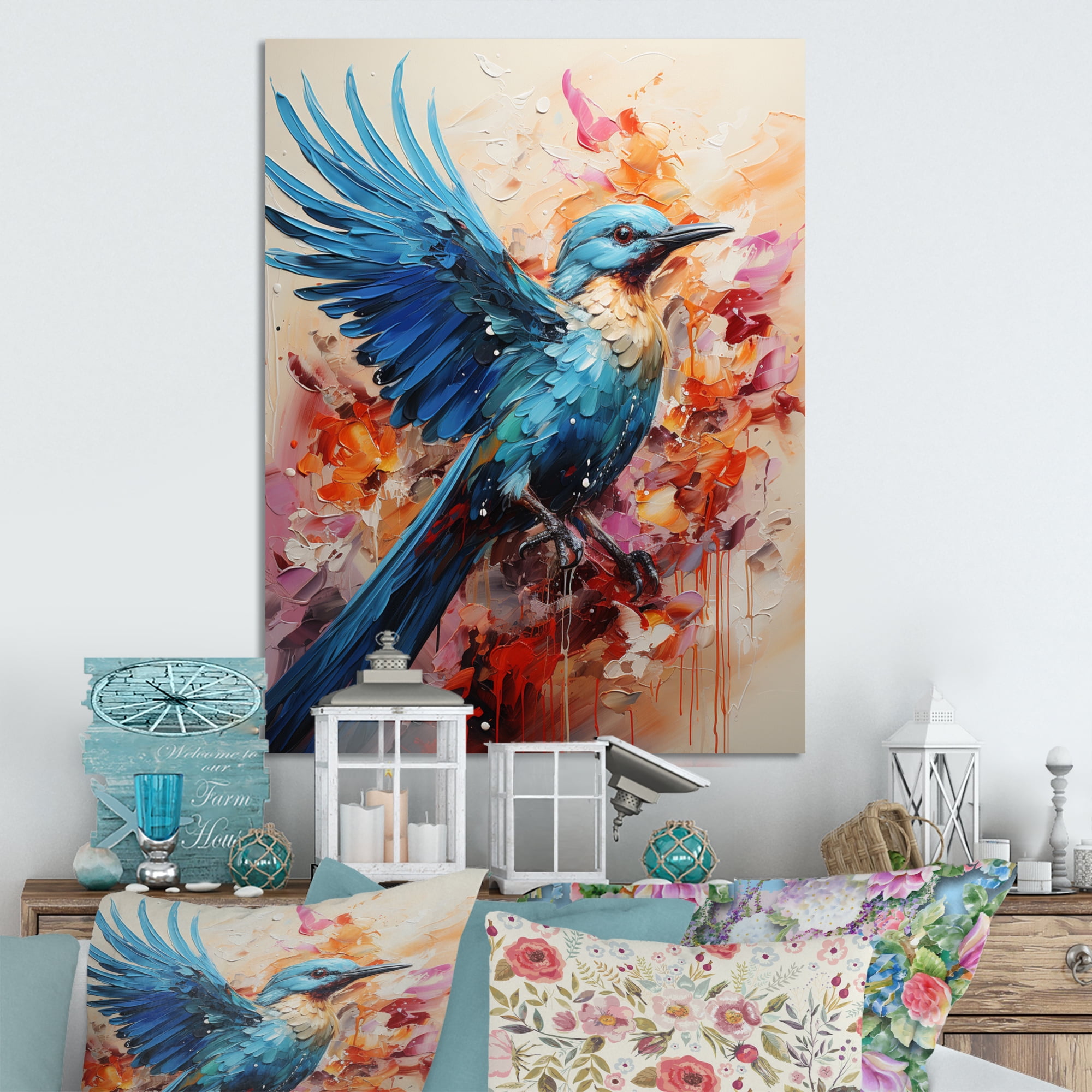 Designart "Creature Sky-blue Avians Drops" Animals Metal Wall Art ...