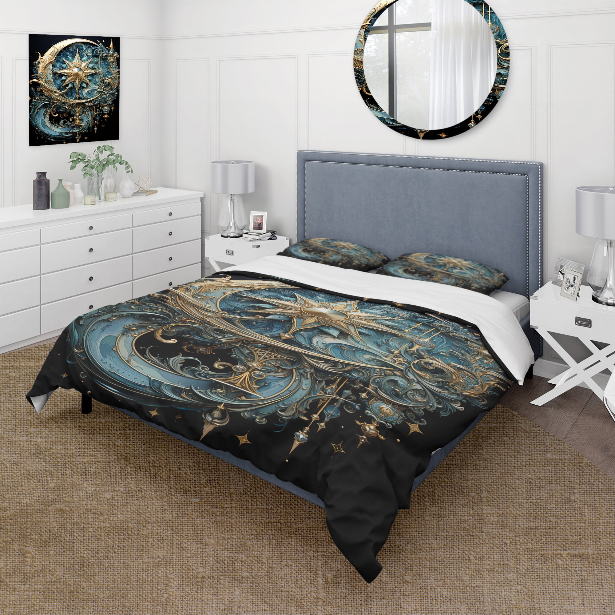 Designart "Crescent Moon and Stars Symbols" Symbols Bedding Covert Set ...