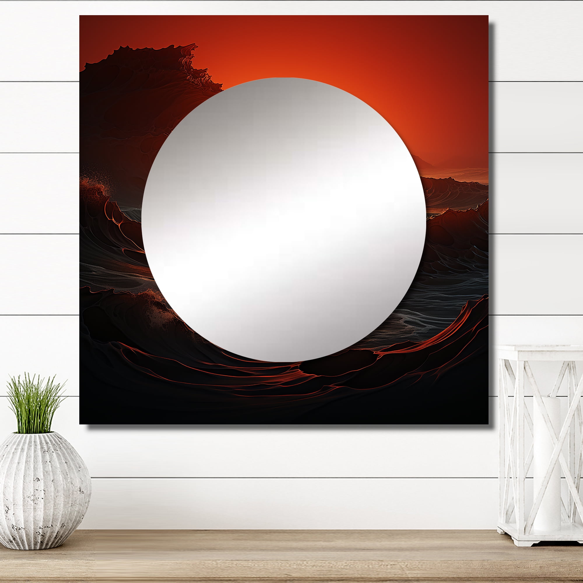 Designart "Crimson Tide Vivid Marvel" coastal Square Mirror For Wall ...