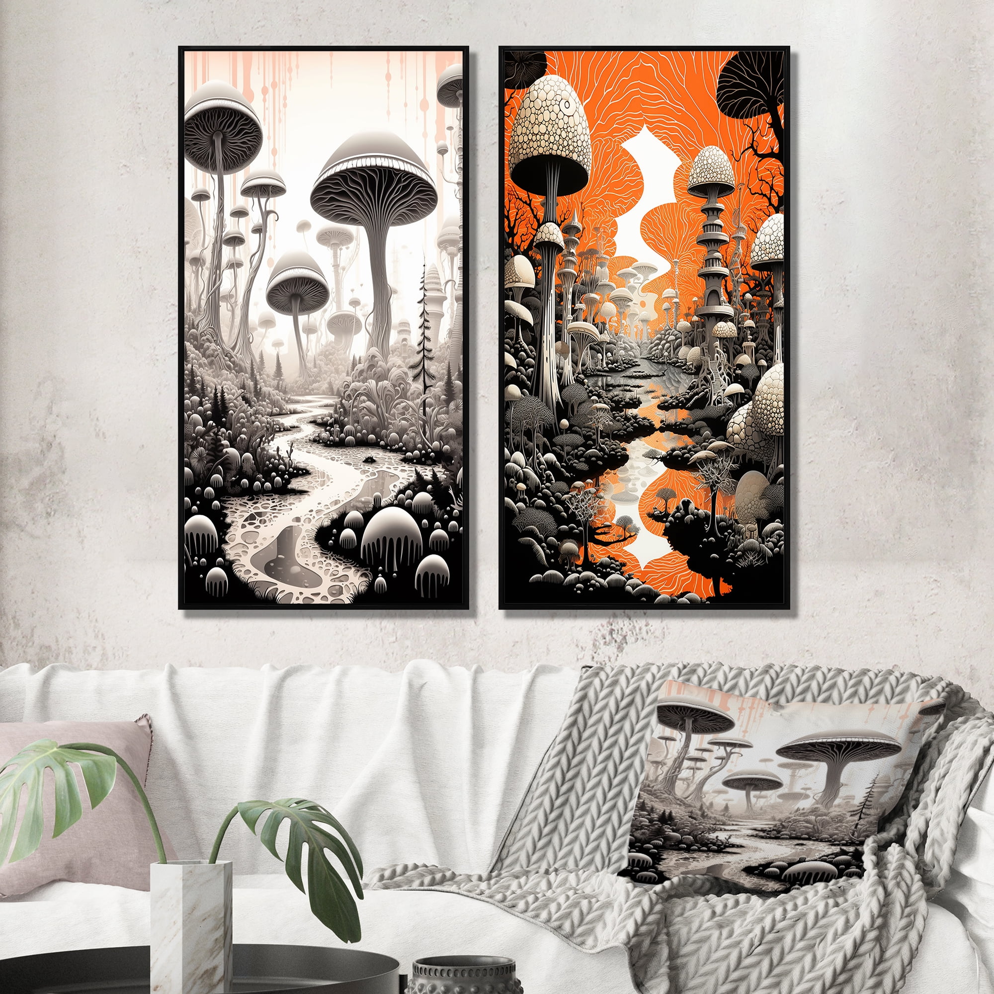 Designart "Cryptic Mystical Mushrooms Vintage Drawing III" Abstract ...