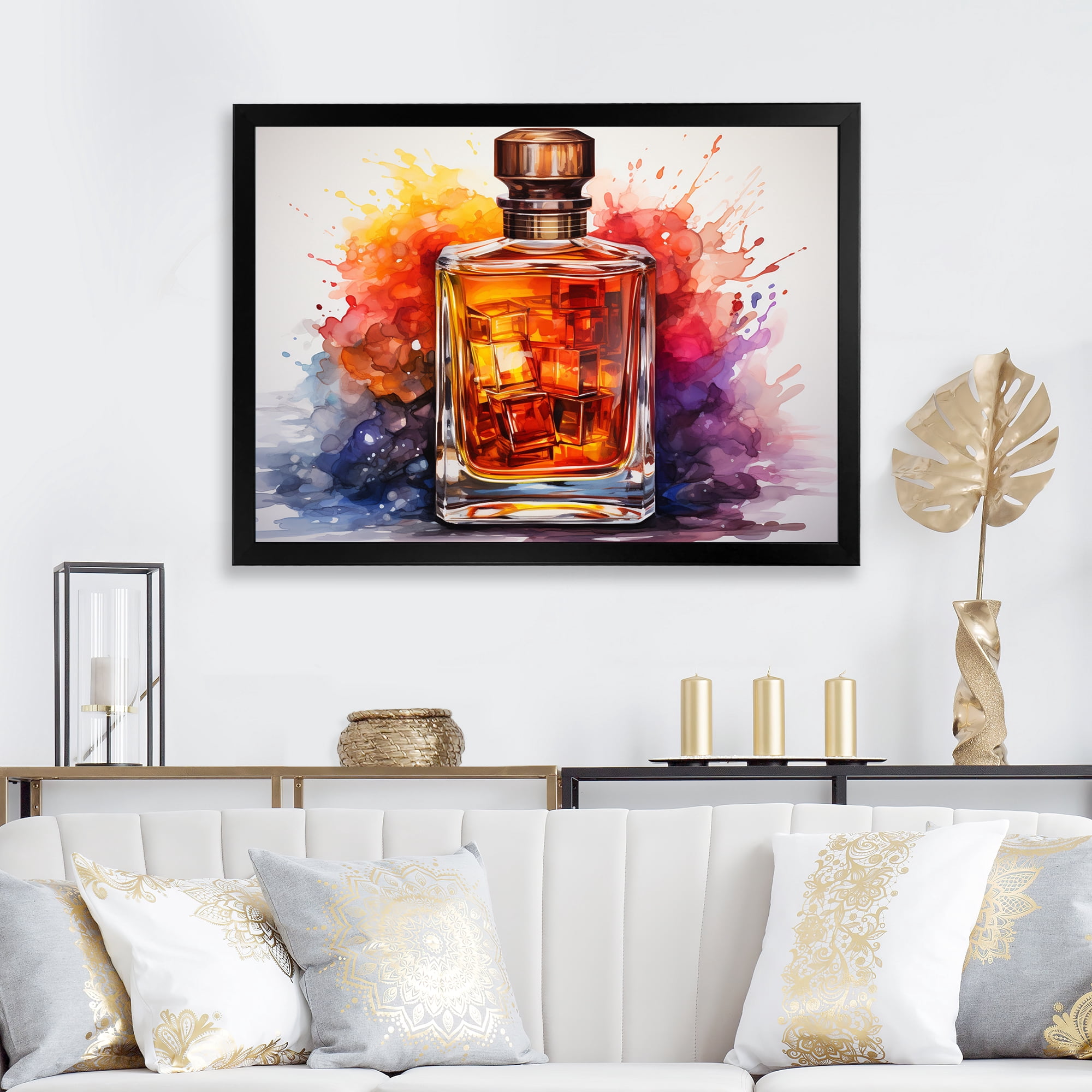 Designart "Crystal Perfume Bottle in Orange I" Fashion Framed Wall Art ...