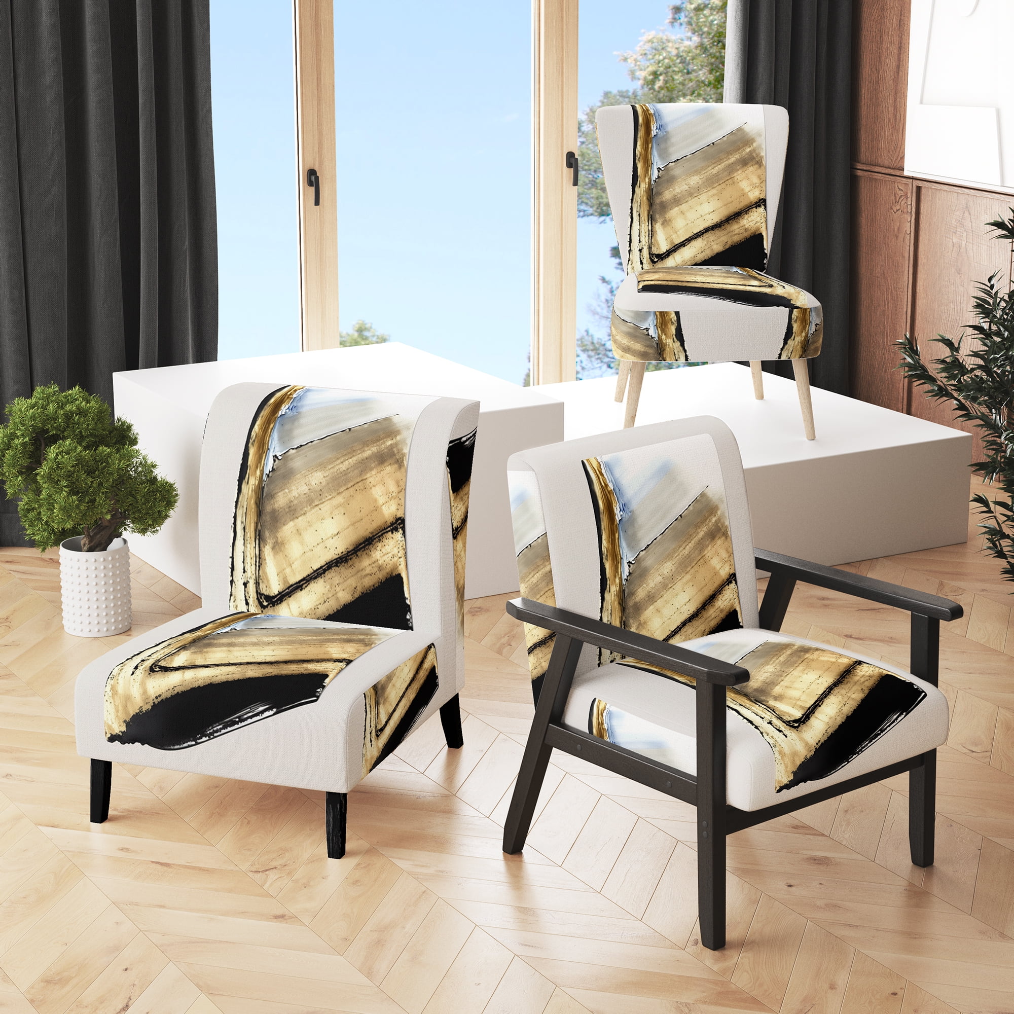 Designart "Cubic Expression in Black and Gold (Version XI)" Gold ...