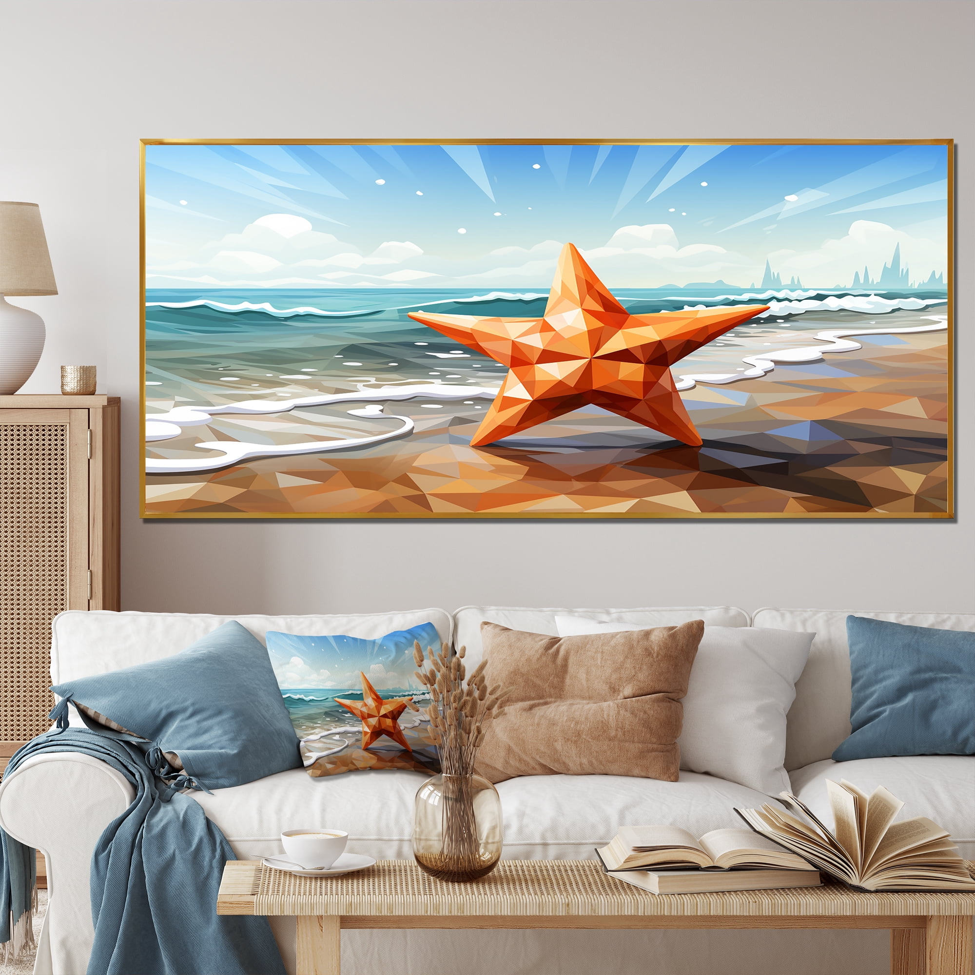 Designart "Cubic Landscape with Shoreline Starfish" Extra Large Animals ...