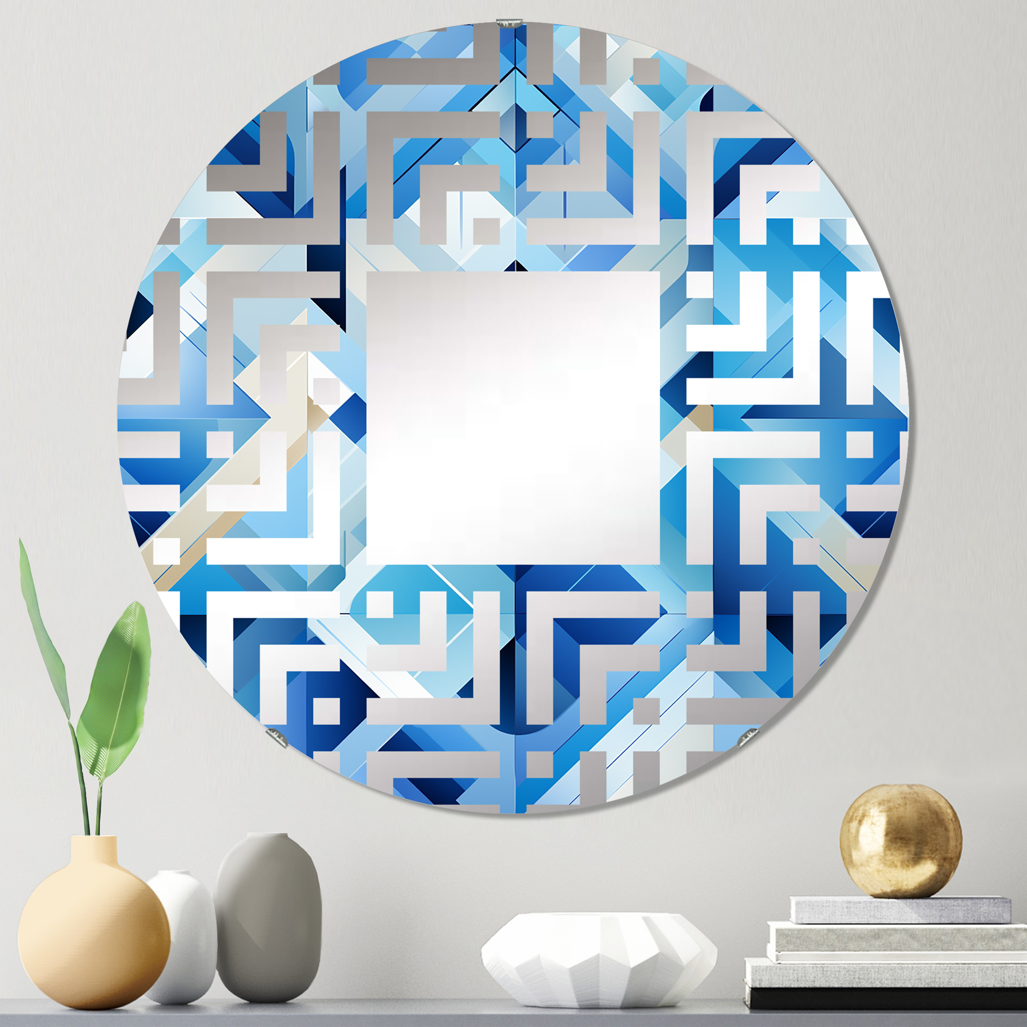 Designart "Cubic Lattice Geometry in Blue and White" Geometric Maze ...