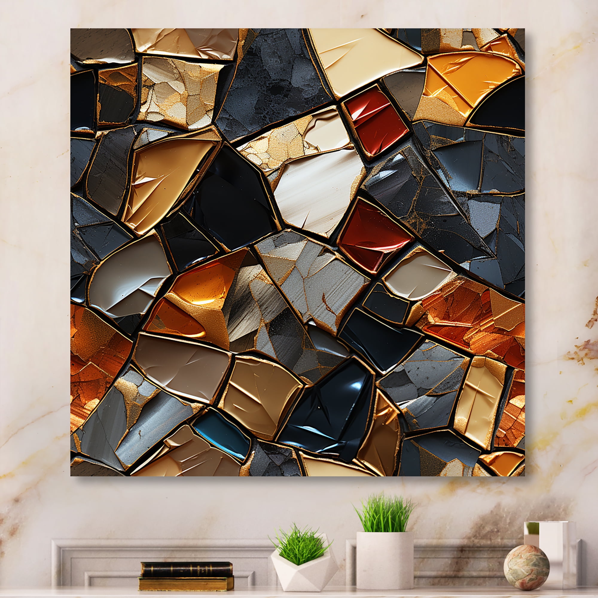 Designart "Cubic Marble Mosaic Tiles I" Abstract Wall Art - Modern Grey ...