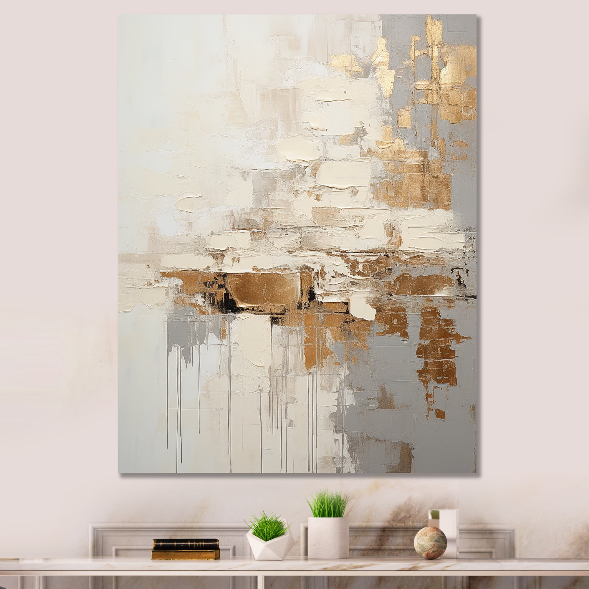 Designart "Cubic Perspective In Beige And Gold I" Abstract Collages ...