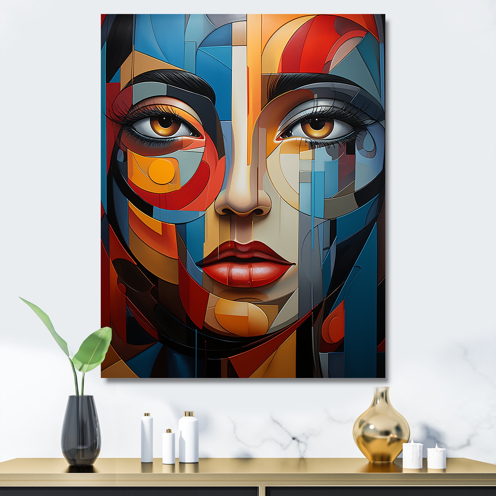 Designart "Cubic Portrait With Chromatic Elements I" Cubism Wall Decor ...