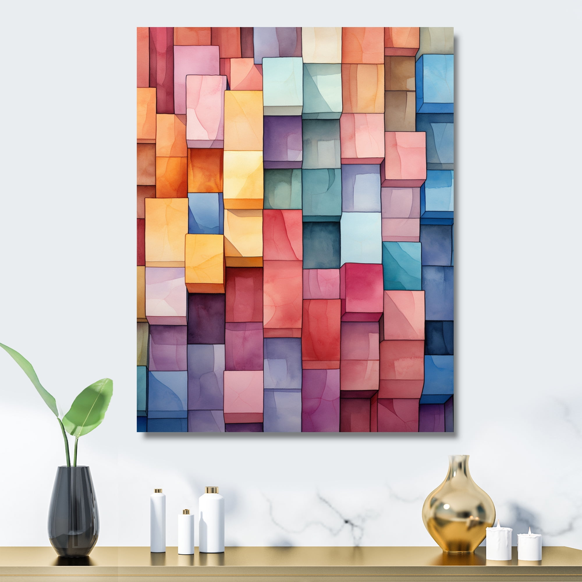 Designart "Cubism Art Colorful landscape" Cubism Metal Wall Art ...