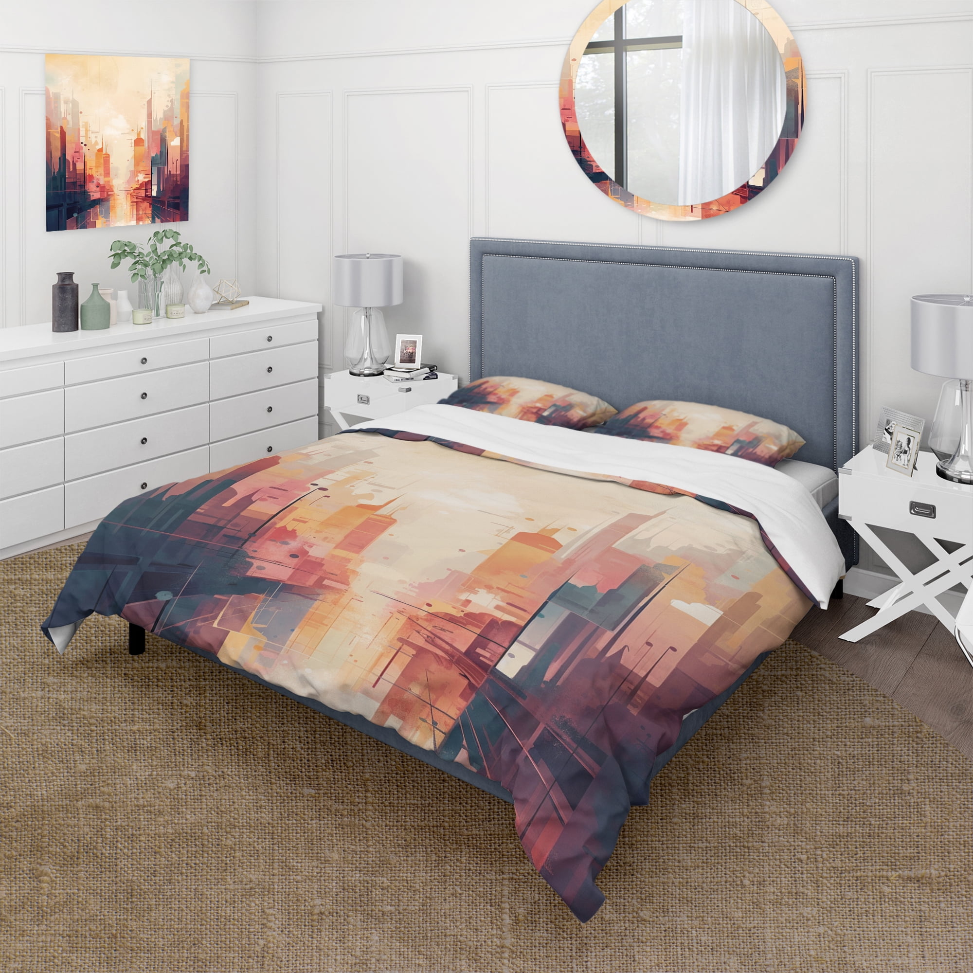 Designart "Cubism Cityscape Modern I" City Bedding Covert Set ...