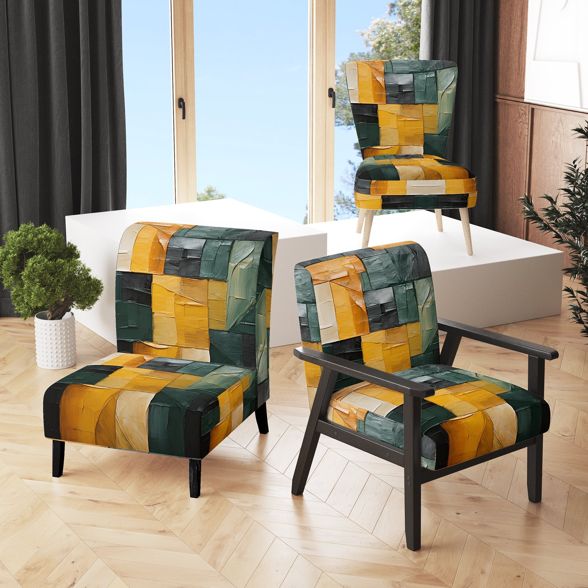 Designart "Cubism Geometric Plains II" Upholstered Abstract Accent ...