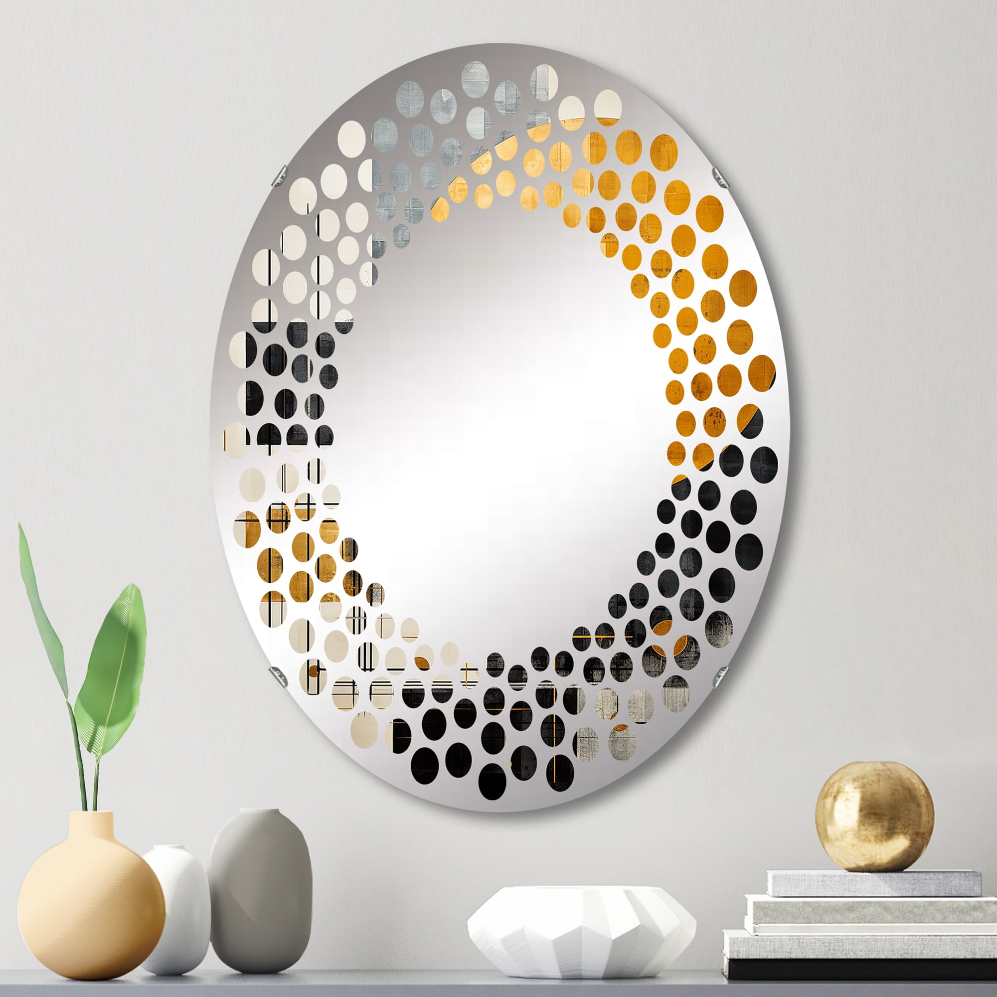 Designart "Cubism Shapes in Cerulean" Abstract Shapes Polka Dot Round ...