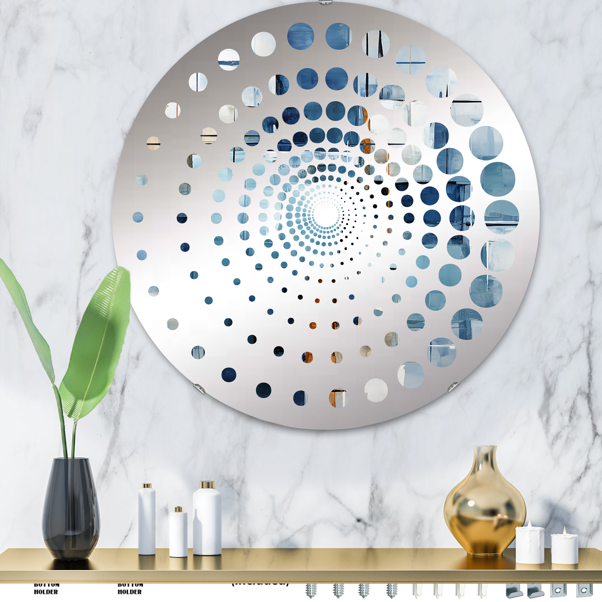 Designart "Cubism Shapes in Cerulean" Abstract Shapes Spiral Dot Round ...