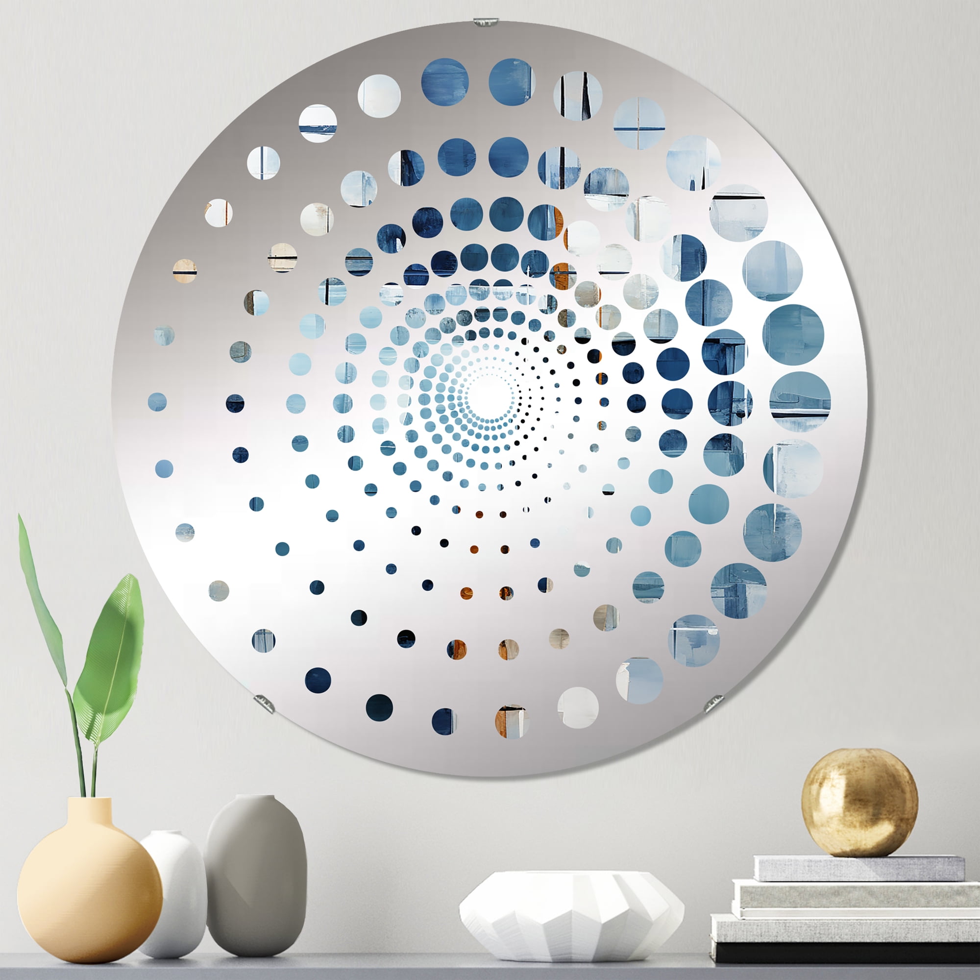 Designart "Cubism Shapes in Cerulean" Abstract Shapes Spiral Dot Round ...