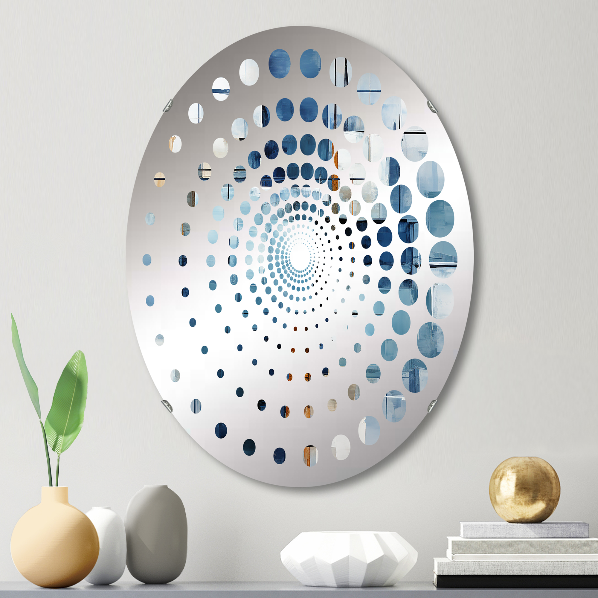 Designart "Cubism Shapes in Cerulean" Abstract Shapes Spiral Dot Round ...