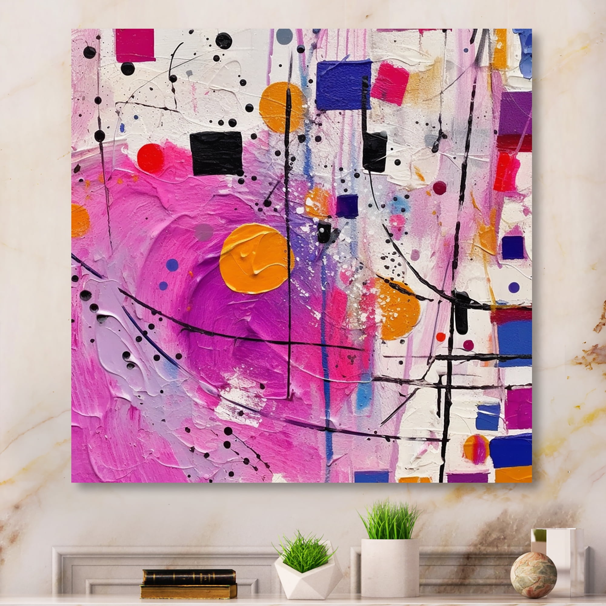 Designart "Cubism Unleashed Pink Expressions" Cubism Metal Art Living ...