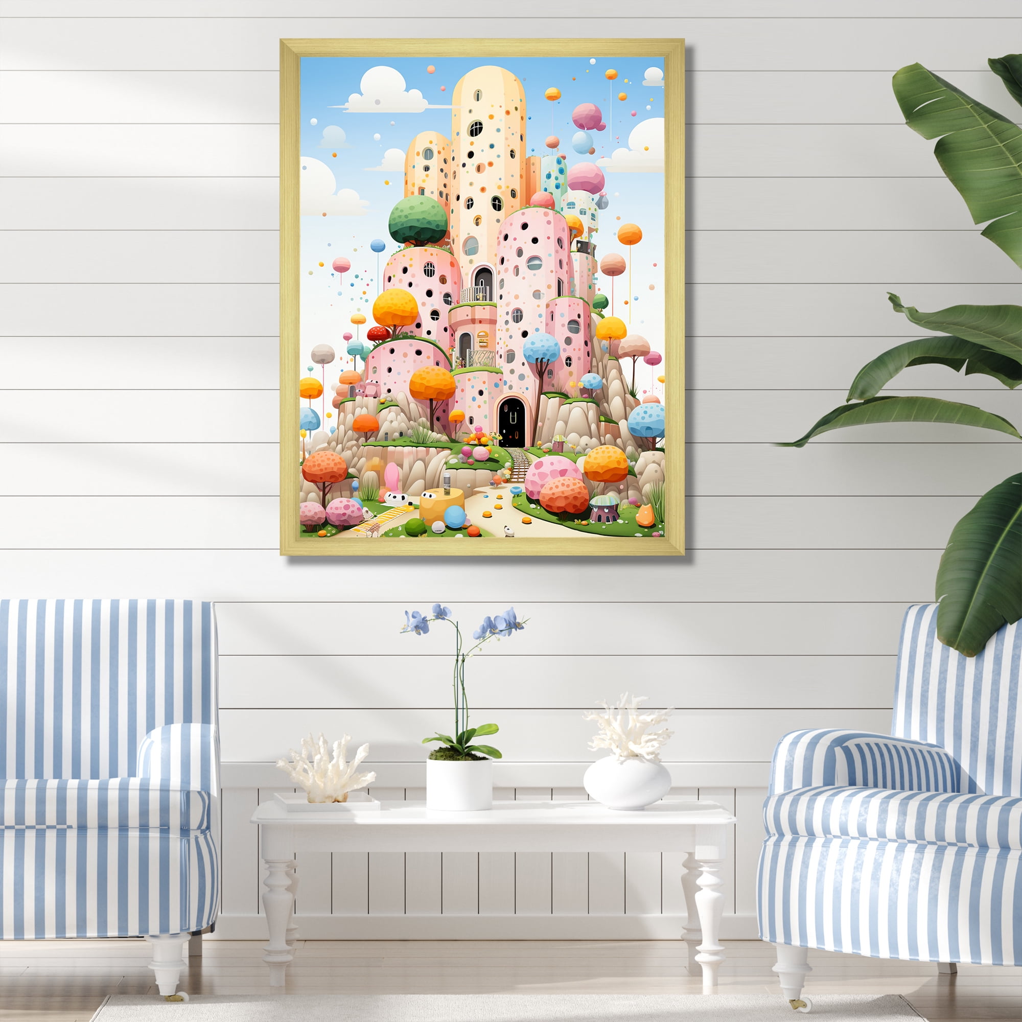 Designart "Cubist Coral Castle Children's Artwork" Animals Framed Wall ...