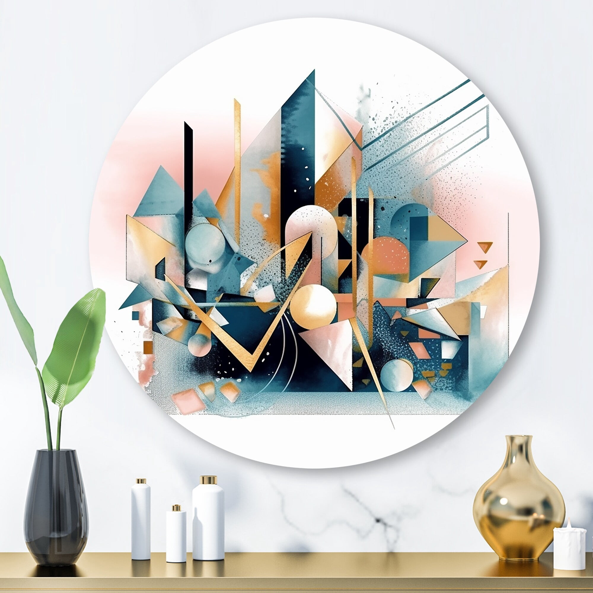 Designart "Cubist Embrace Blue and Pink Palette I" Minimalism Metal ...